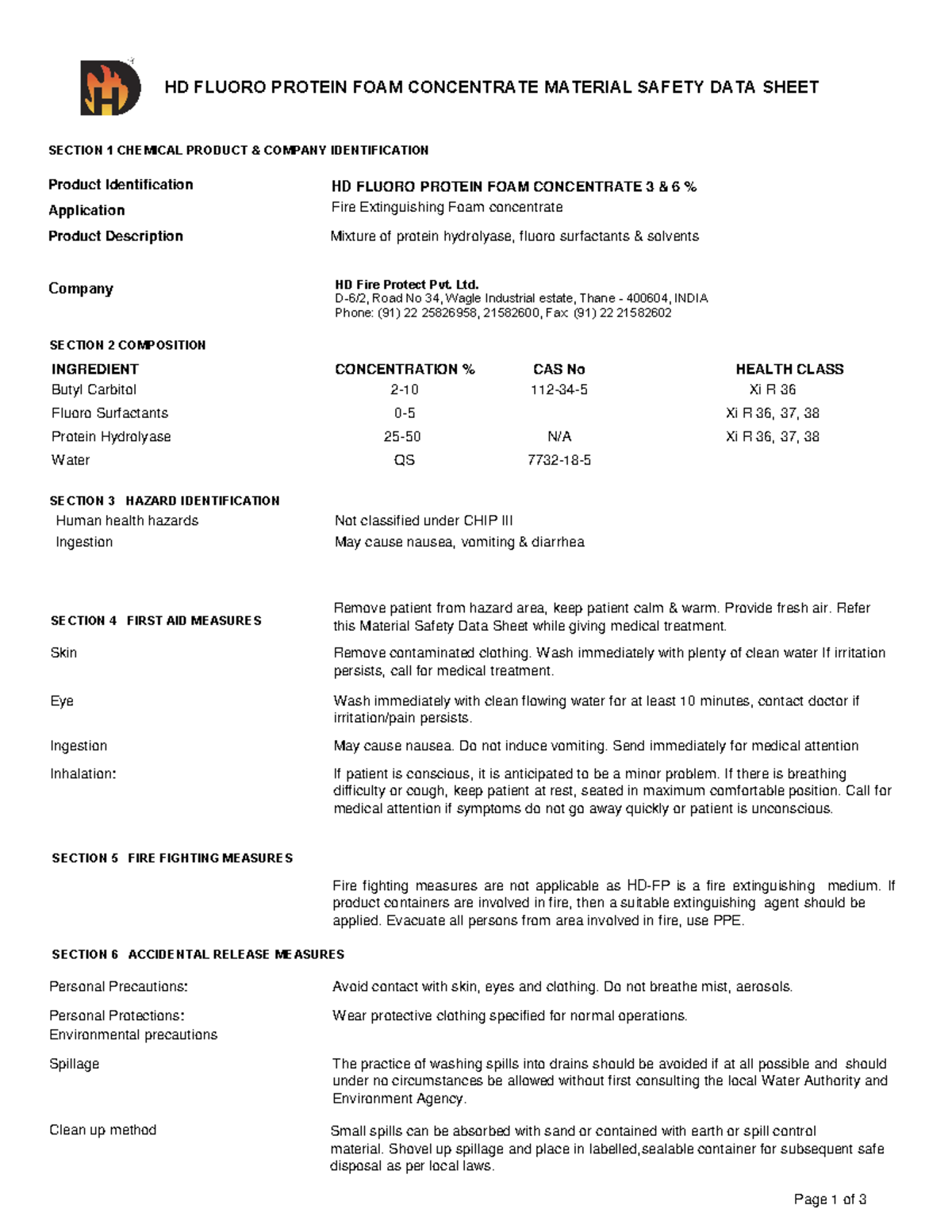 Msds HD FP 3 6 - msds - Product Identification Application Product ...