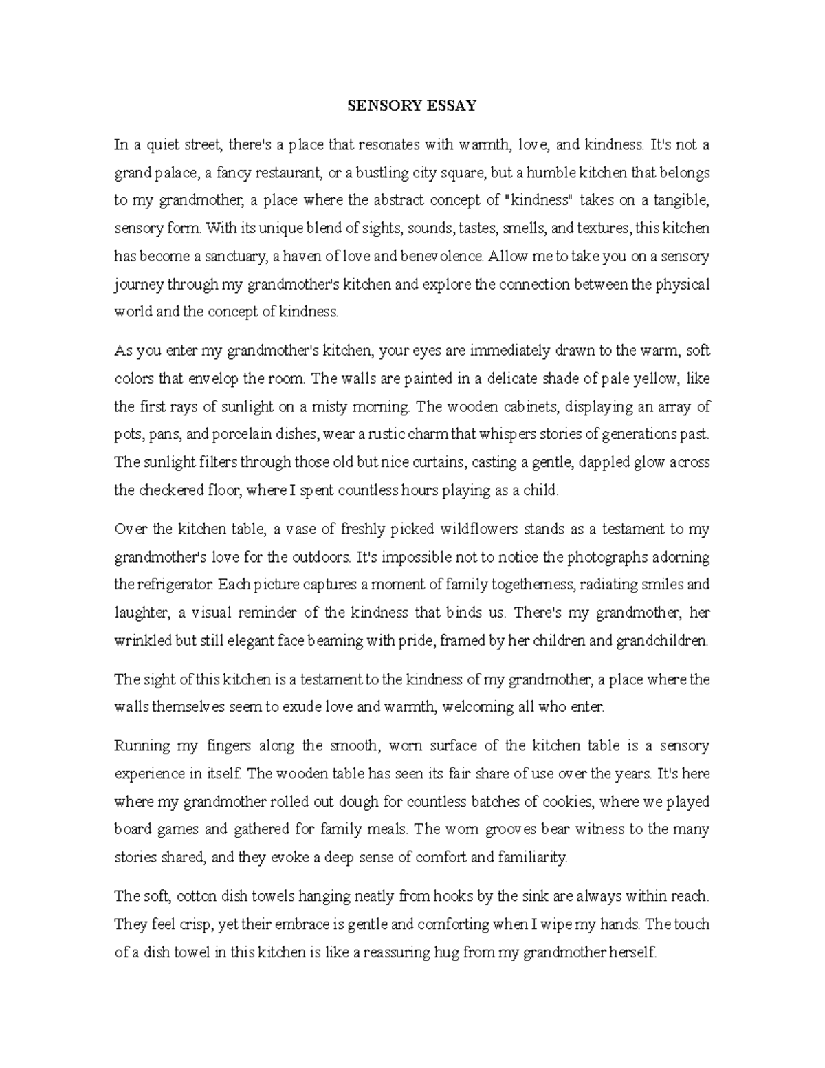 Sensory Essay - anotaciones - SENSORY ESSAY In a quiet street, there's ...