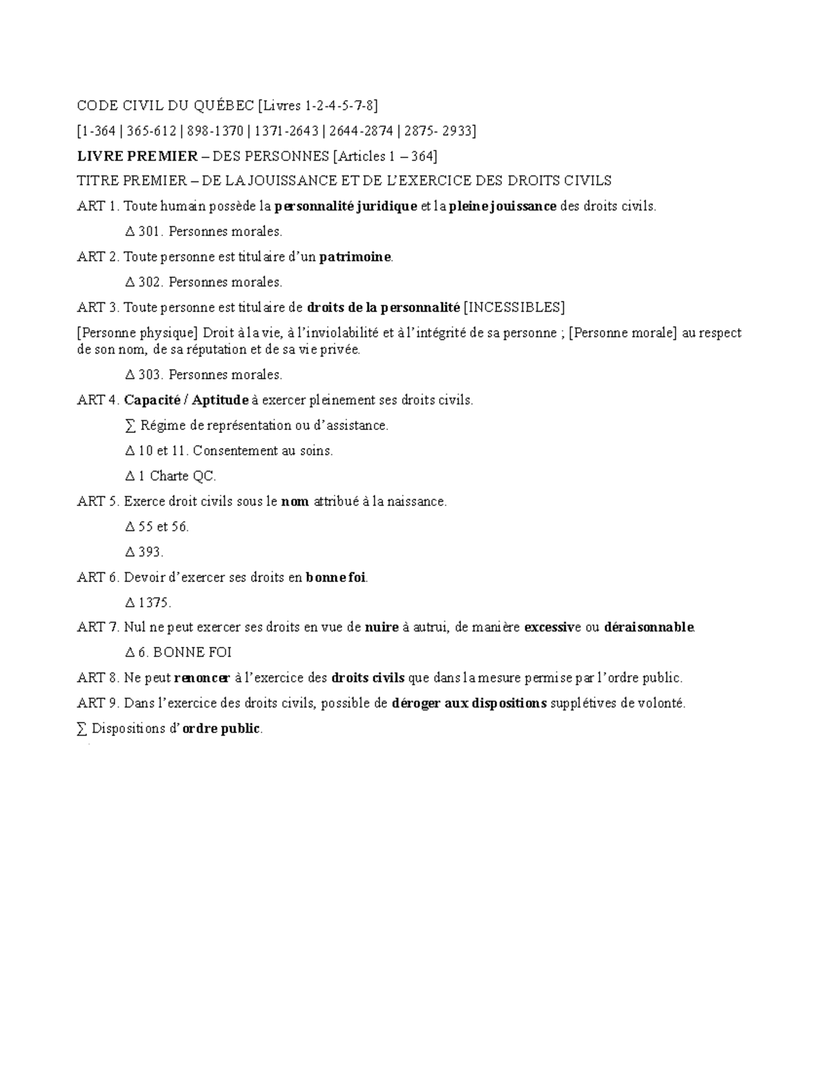 CODE Civil - CODE CIVIL DU QUÉBEC [Livres 1-2-4-5-7-8] [1-364 | 365-612 ...