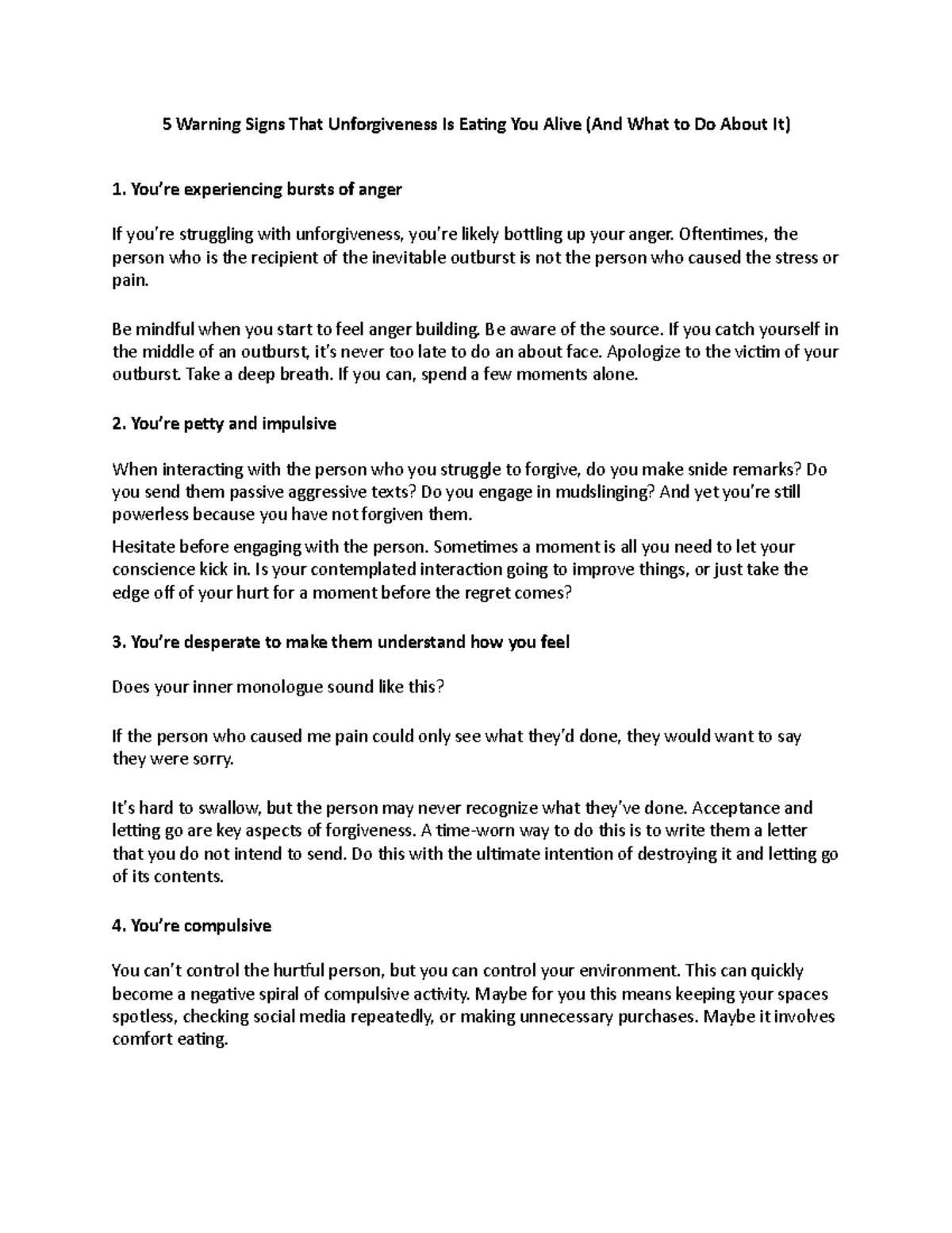 5 Warning Signs That Unforgiveness Is Eating You Alive - Oftentimes ...