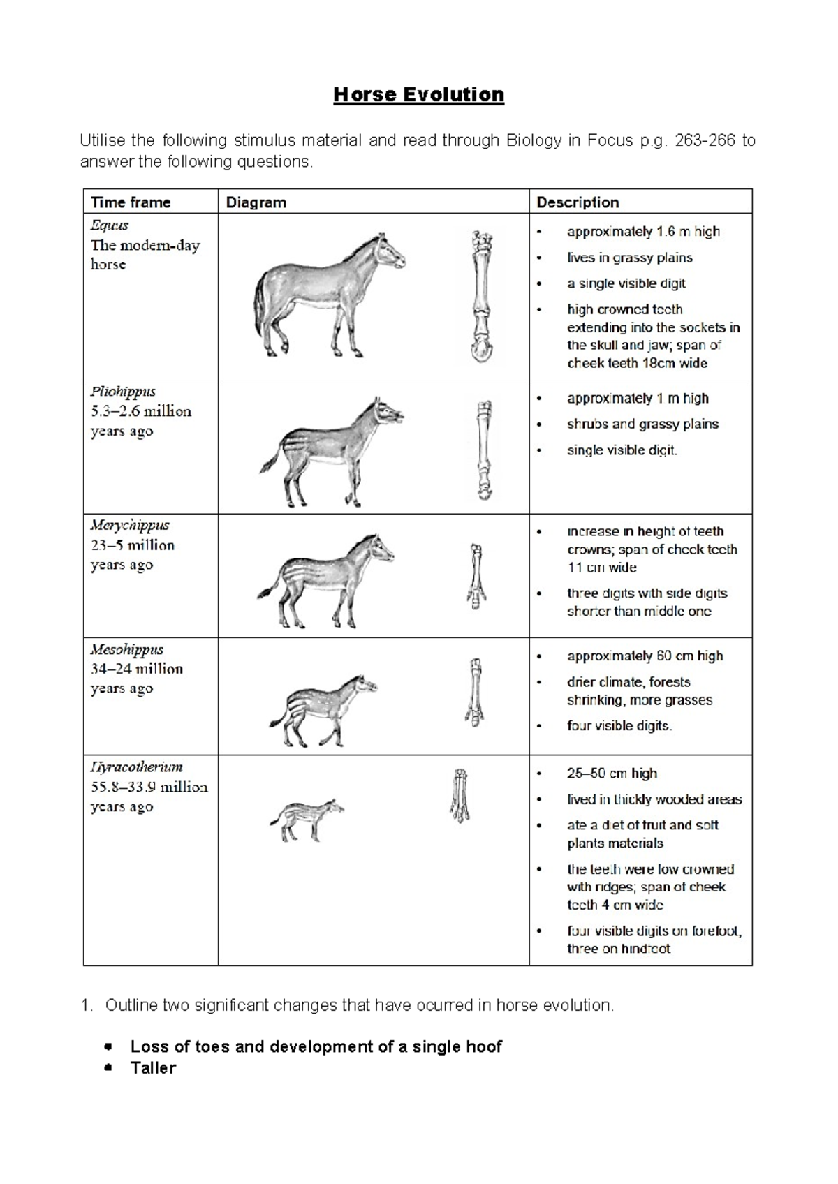 Horse & Platypus Evolution - Horse Evolution Utilise the following ...