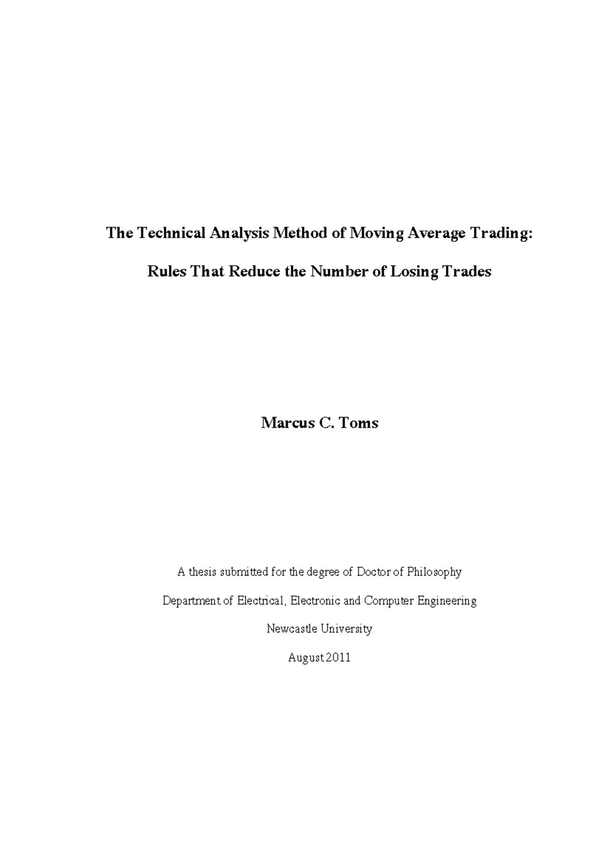 The Technical Analysis Method Of Moving Average Trading Theses