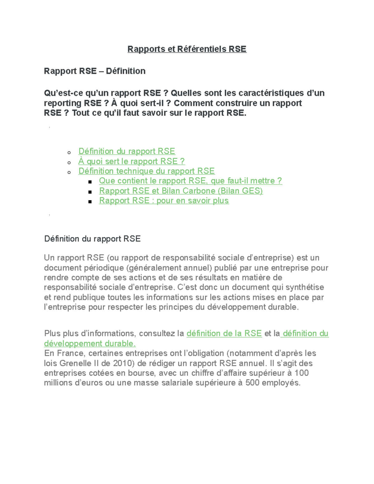 RSE Rapport set Référentiels - Rapports et Référentiels RSE Rapport RSE ...