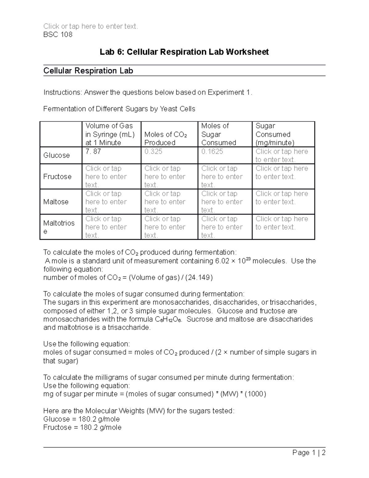 UTF 8''Lab 6 Cellular Respiration Worksheet - Click or tap here to ...