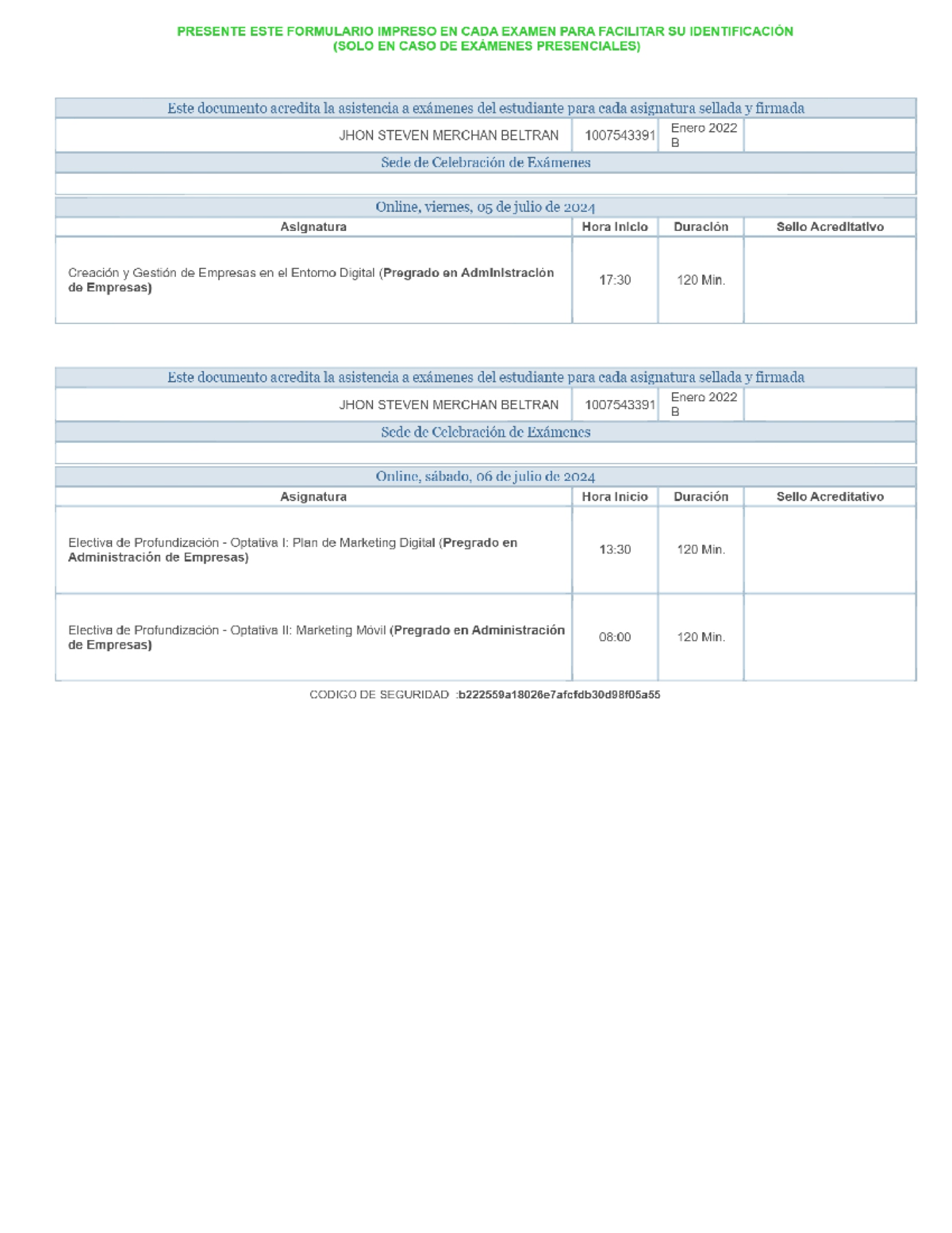 ACTIVIDAD 2 MARKETING - PRESENTE ESTE FORMULARIO IMPRESO EN CADA EXAMEN ...