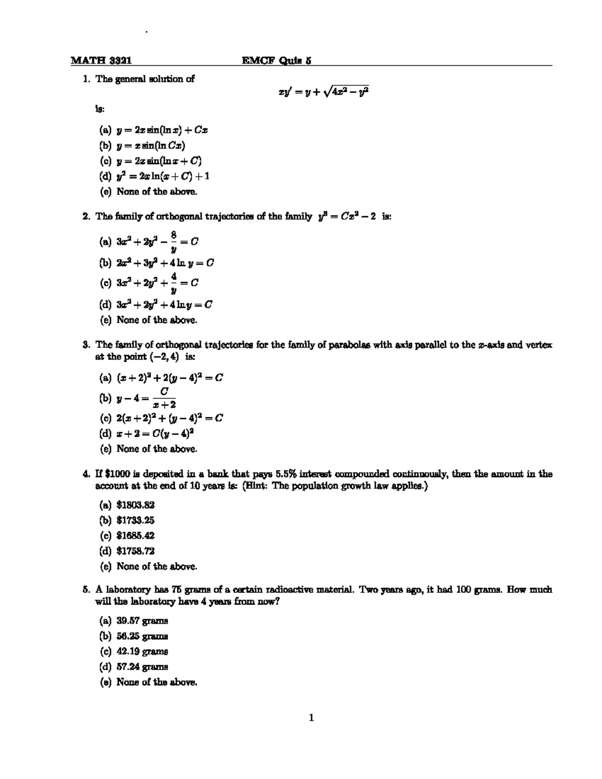 EMCF5 3321 17782 - One of the EMCF for emath - MATH 3321 - Studocu