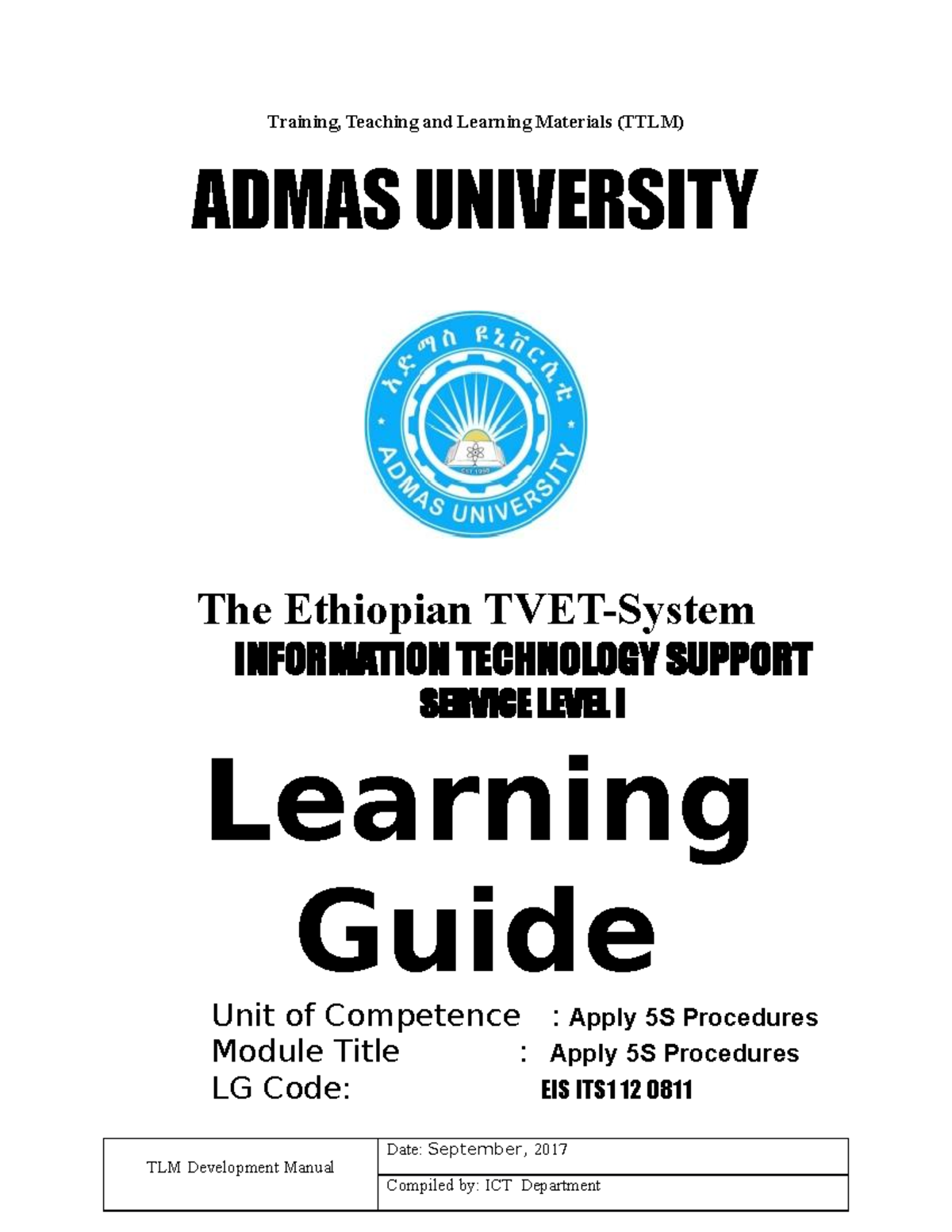 Apply 5S Procedure - Training, Teaching and Learning Materials (TTLM ...