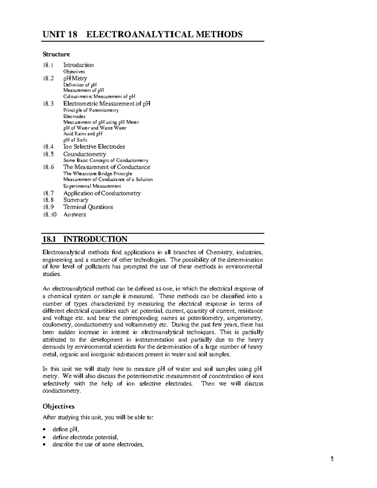 Unit-18 - UNIT 18 ELECTROANALYTICAL METHODS Structure 18 Introduction Objectives 18 pH Metry ...