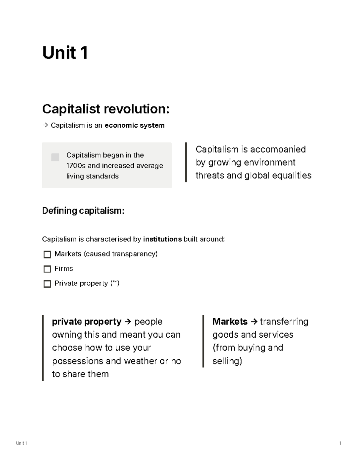 Unit 1 ECOS 114 - Unit 1 Capitalist revolution: Capitalism is an ...