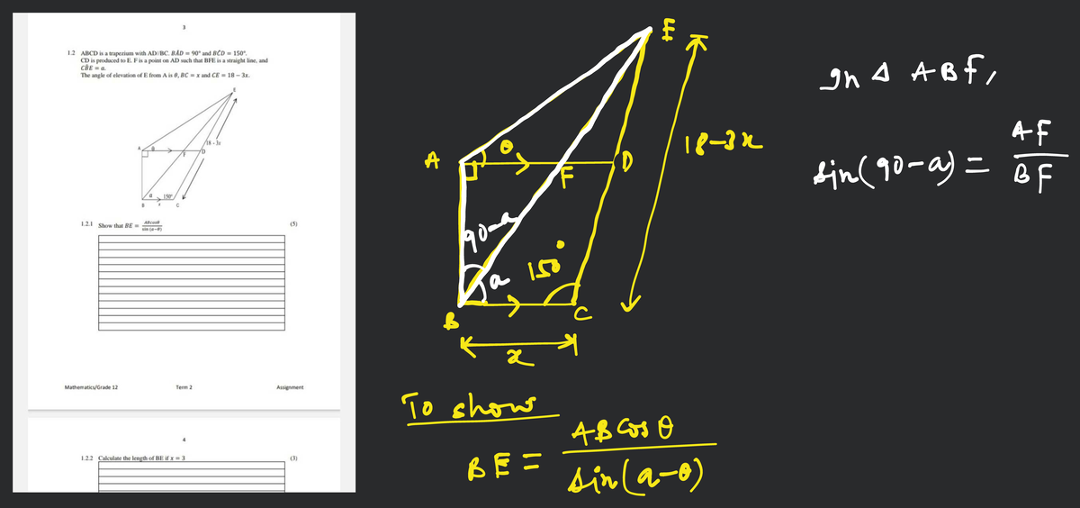 Class Notes - trig - 3 4 m with BAD 90 and BCD 150 a Fis a point on AD ...
