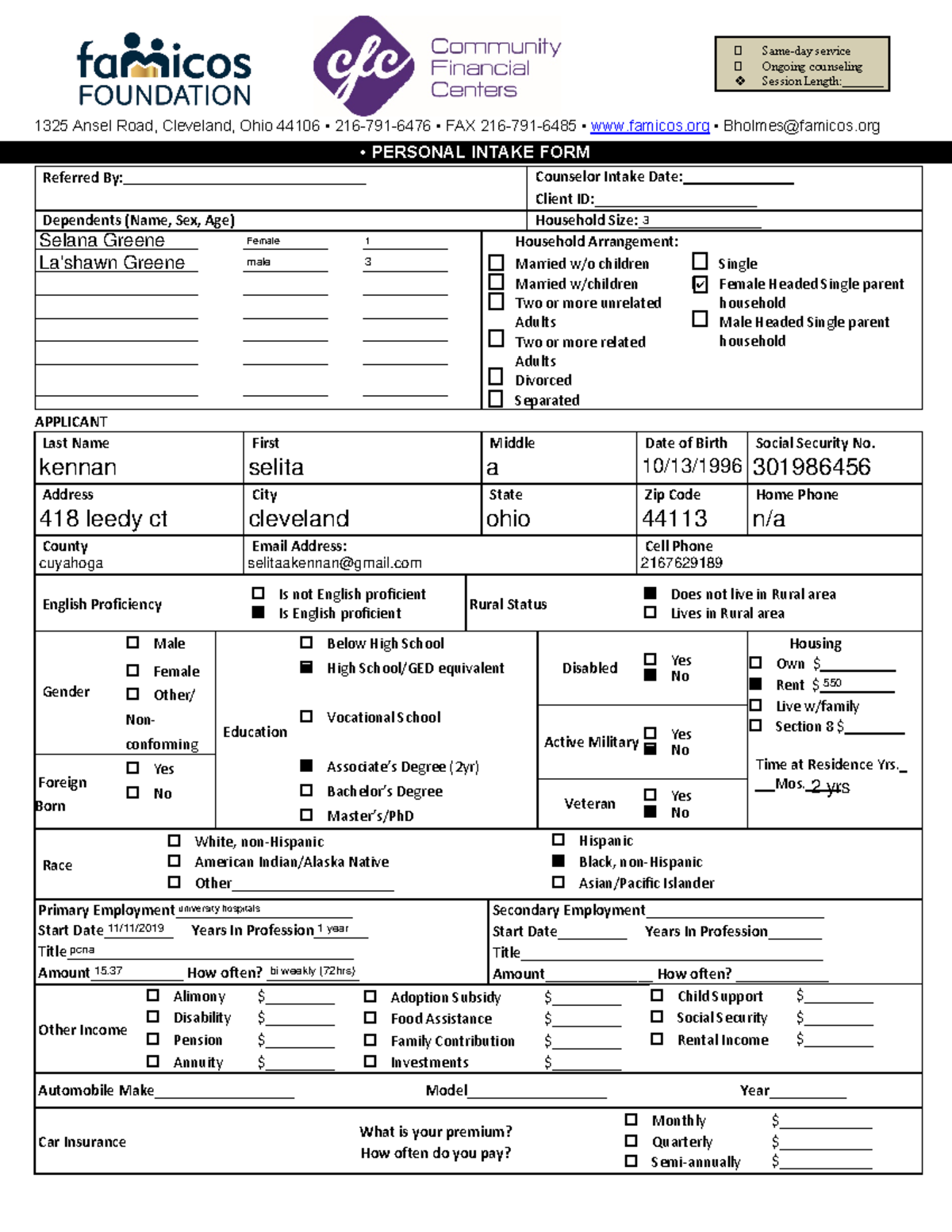 Famicos Foundation HRC Intake 22 - 1325 Ansel Road, Cleveland, Ohio ...