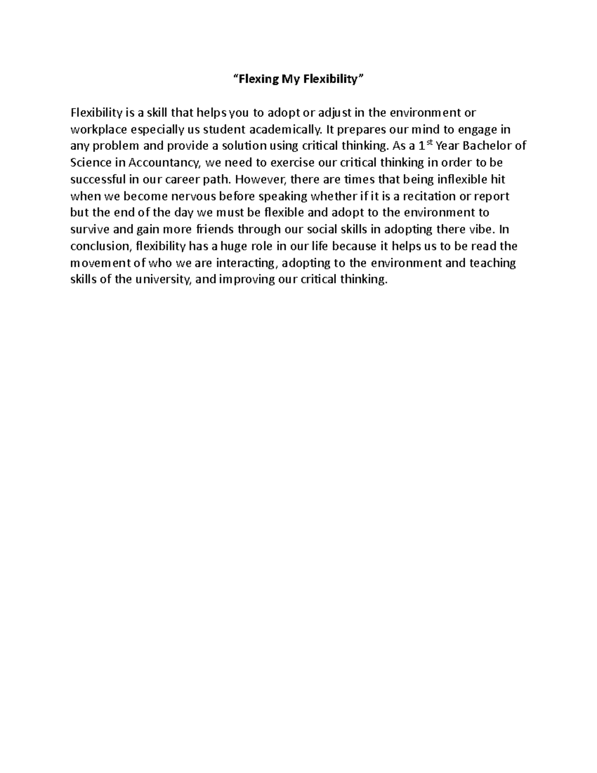 Reflection Paper “Flex My Flexibility” - “Flexing My Flexibility ...