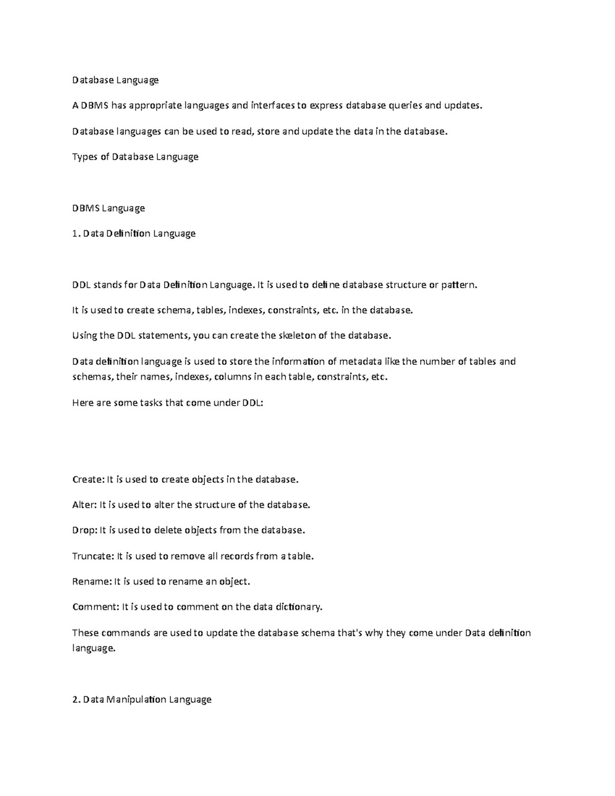 Database Langua-WPS Office - Database Language A DBMS has appropriate ...