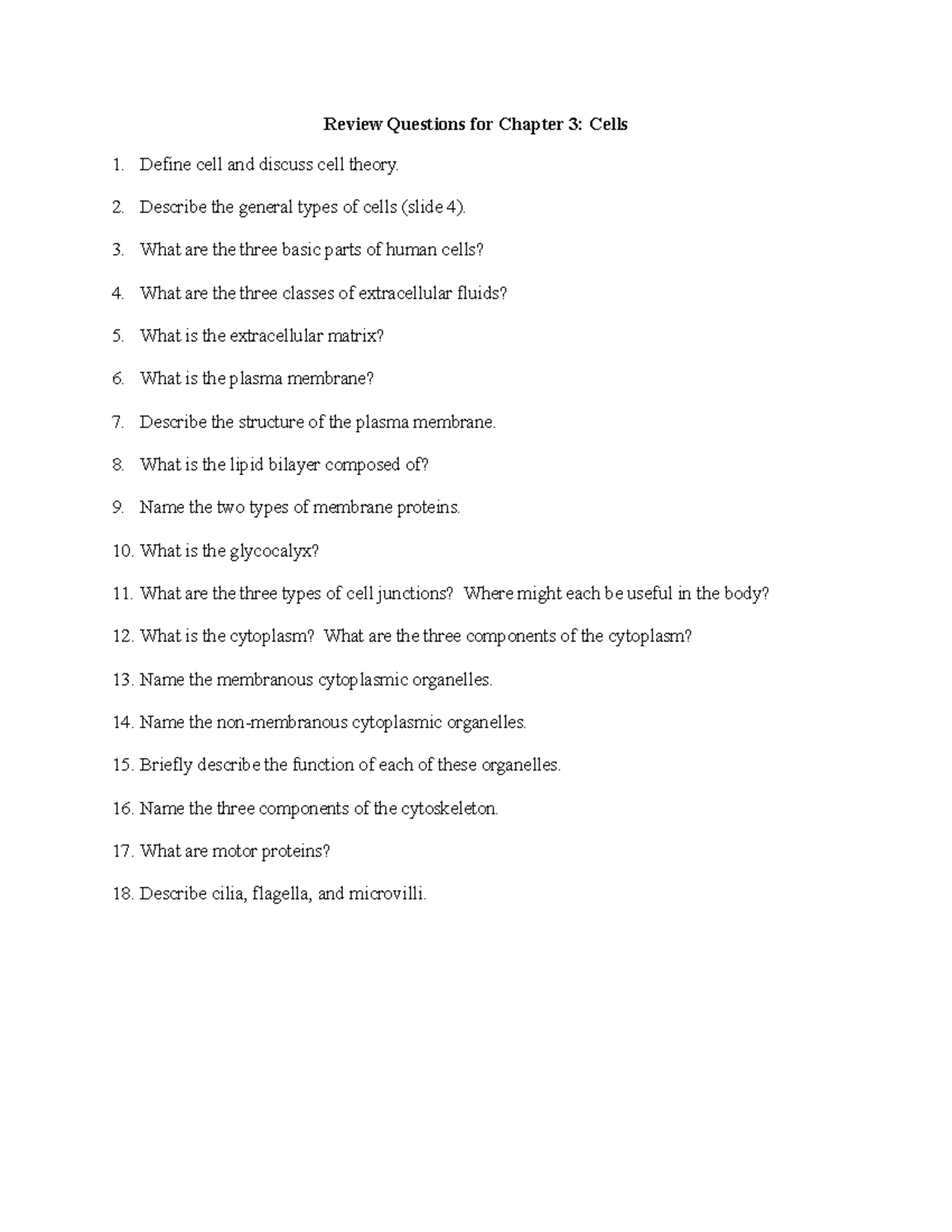 Chapter 3 Cells Review Questions Review Questions For Chapter 3