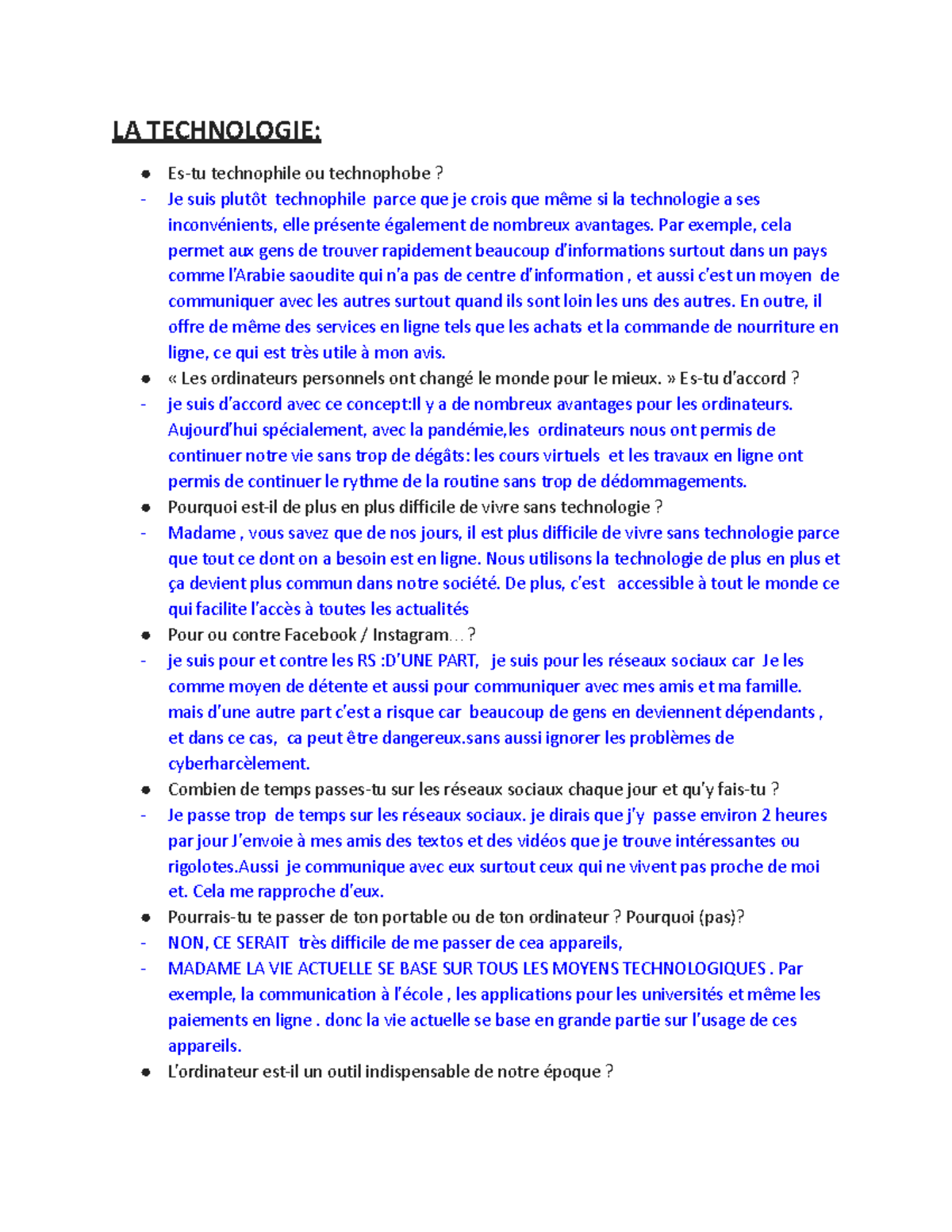 La Technologie Questions and Answers - LA TECHNOLOGIE: Es-tu ...