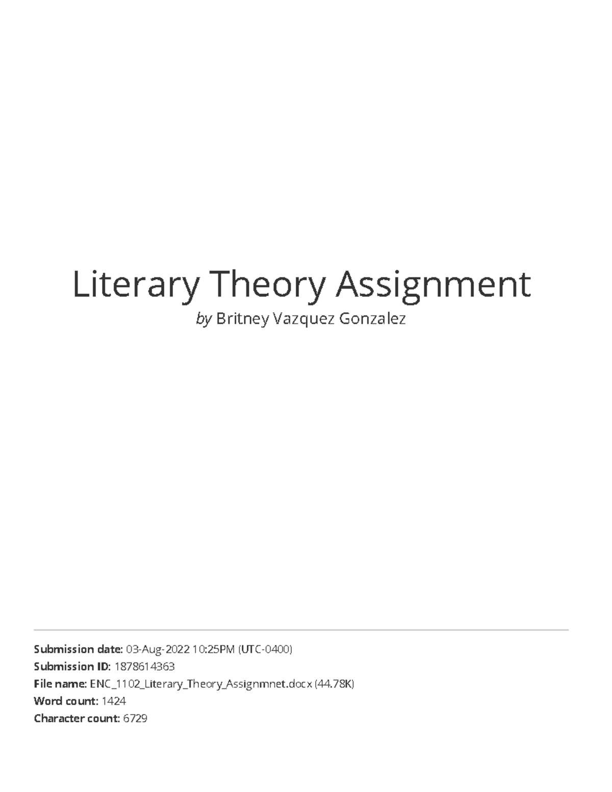 Literary Theory Assignment improved essay - Literary Theory Assignment ...