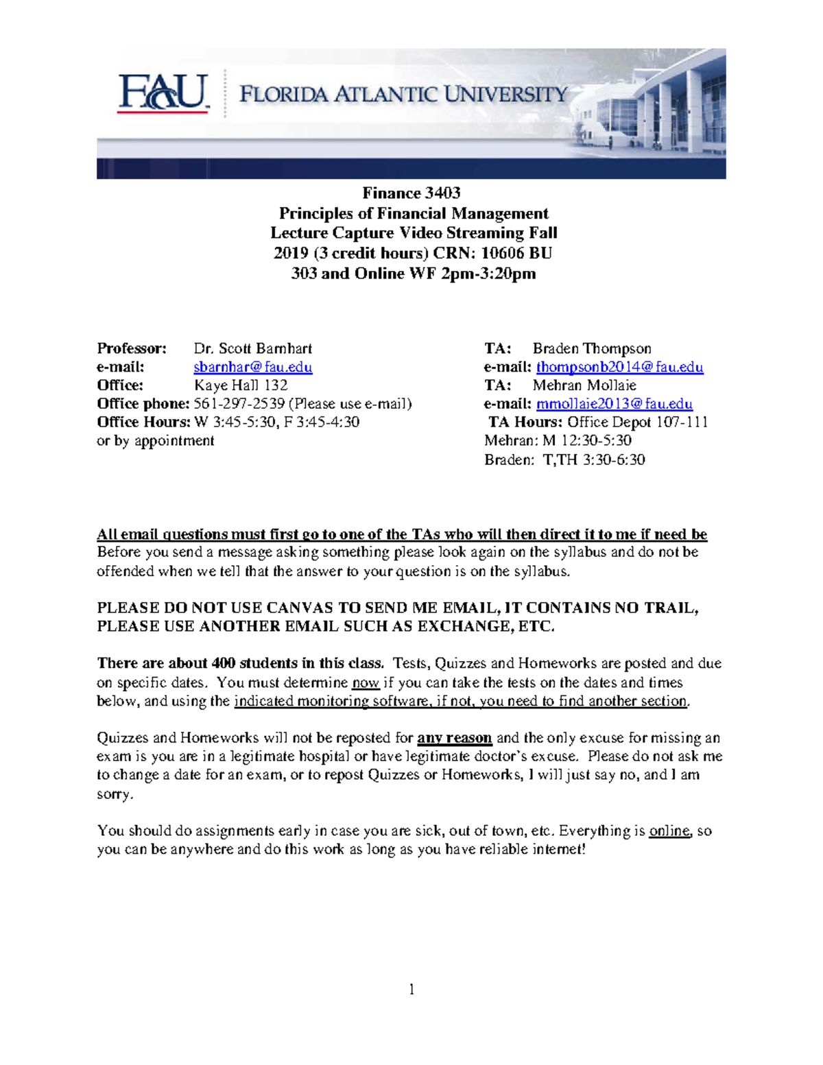 FIN 3403-Syllabus-Fall 2019 - Finance 3403 Principles of Financial ...