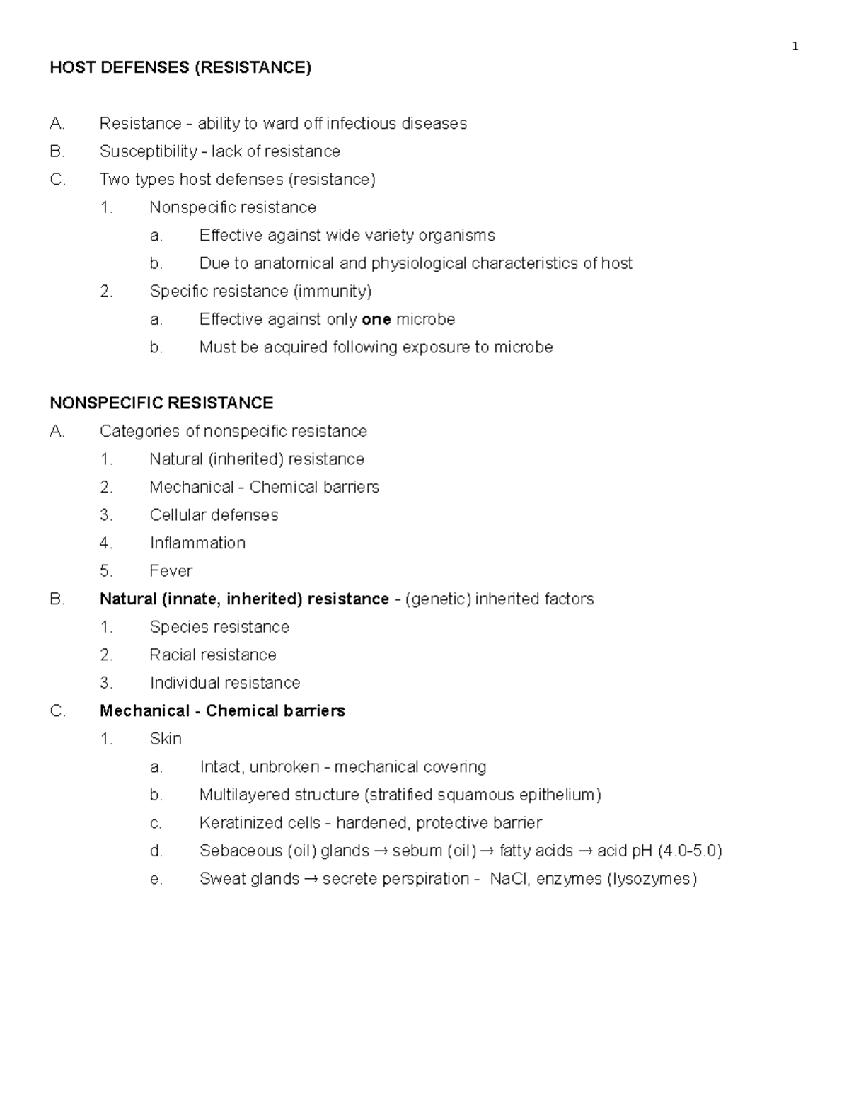 Nonspecific Resistance - HOST DEFENSES (RESISTANCE) A. Resistance ...