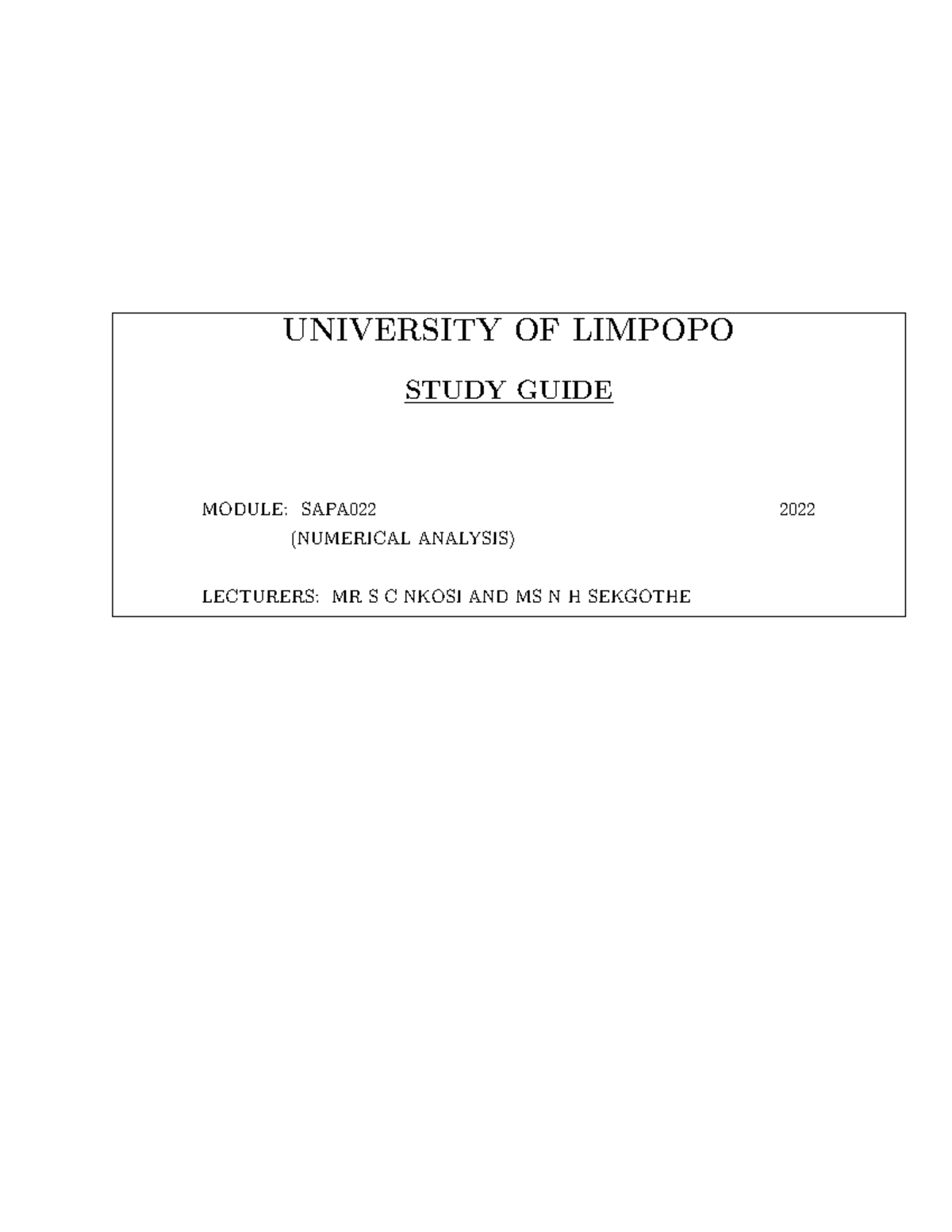 SAPA022 Study Guide 2022 - UNIVERSITY OF LIMPOPO STUDY GUIDE MODULE ...