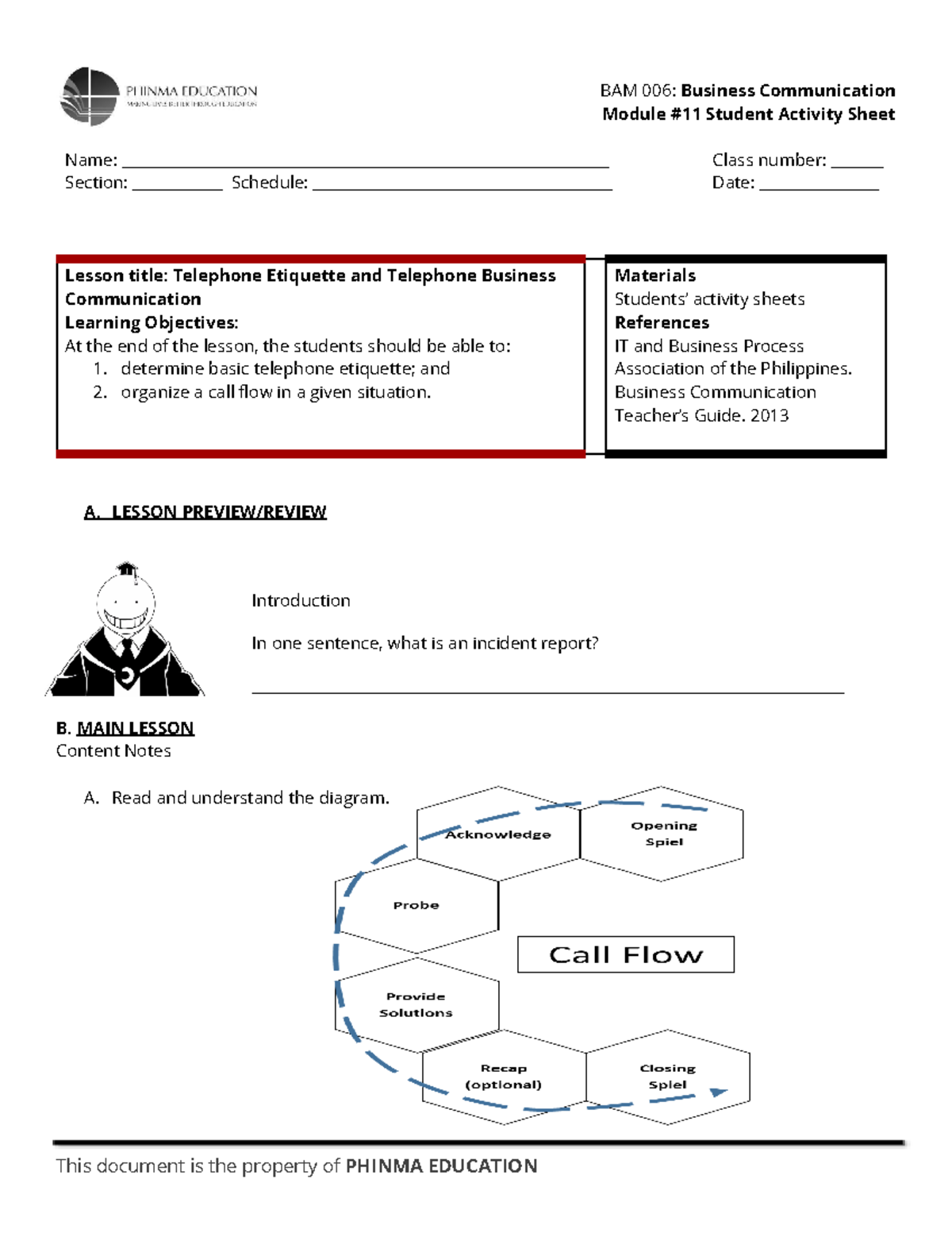 BAM 006 SAS#11 - Bam 006 summaries - Module #11 Student Activity Sheet ...
