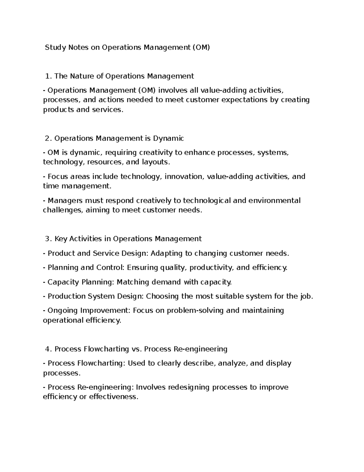 Cobmb 1 -1.1 - Business management notes - Study Notes on Operations ...
