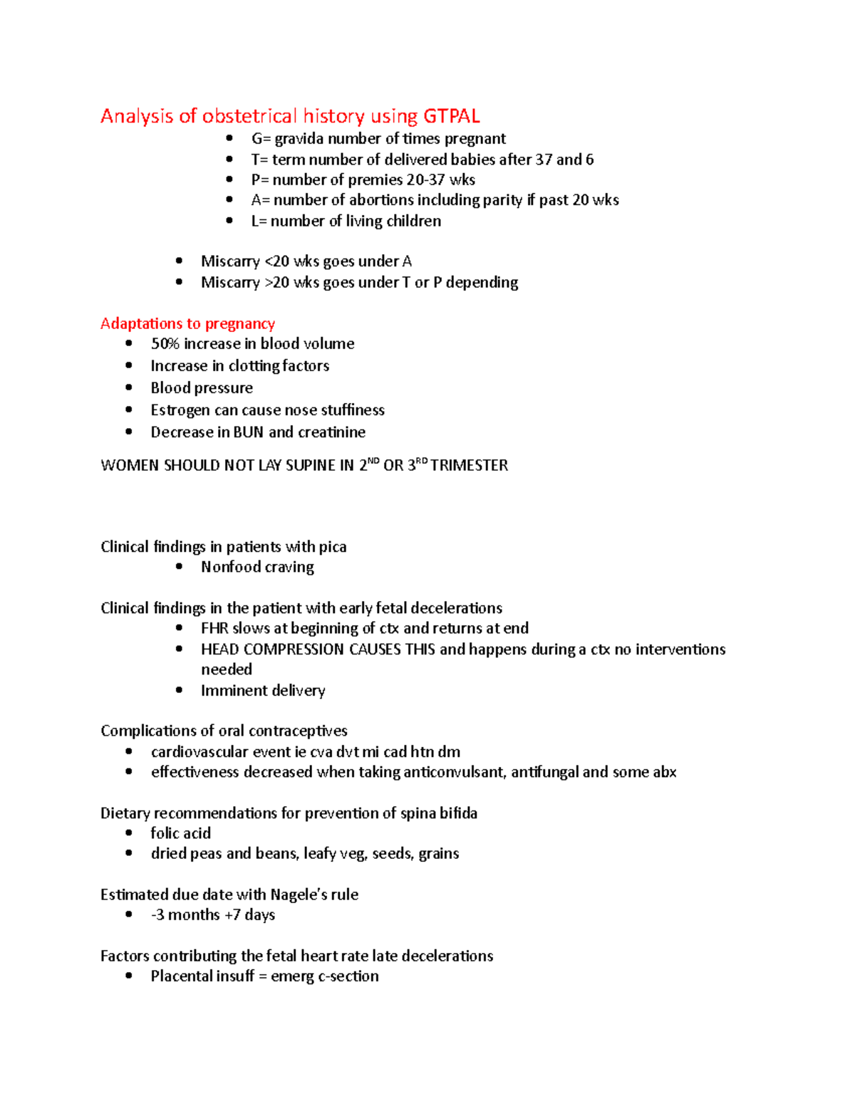Ob exam 1 review - Analysis of obstetrical history using GTPAL G ...