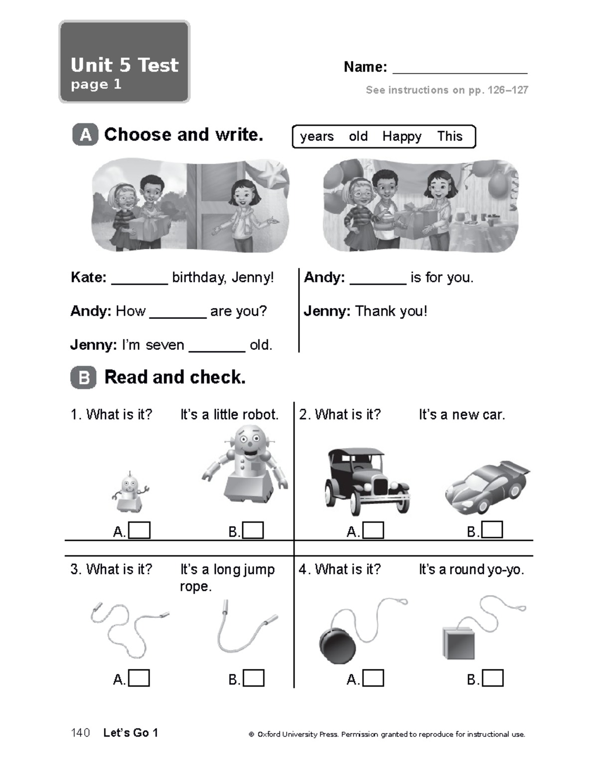 LG4e TC1 Test U5 - Say hello - Unit 5 Test Name ...