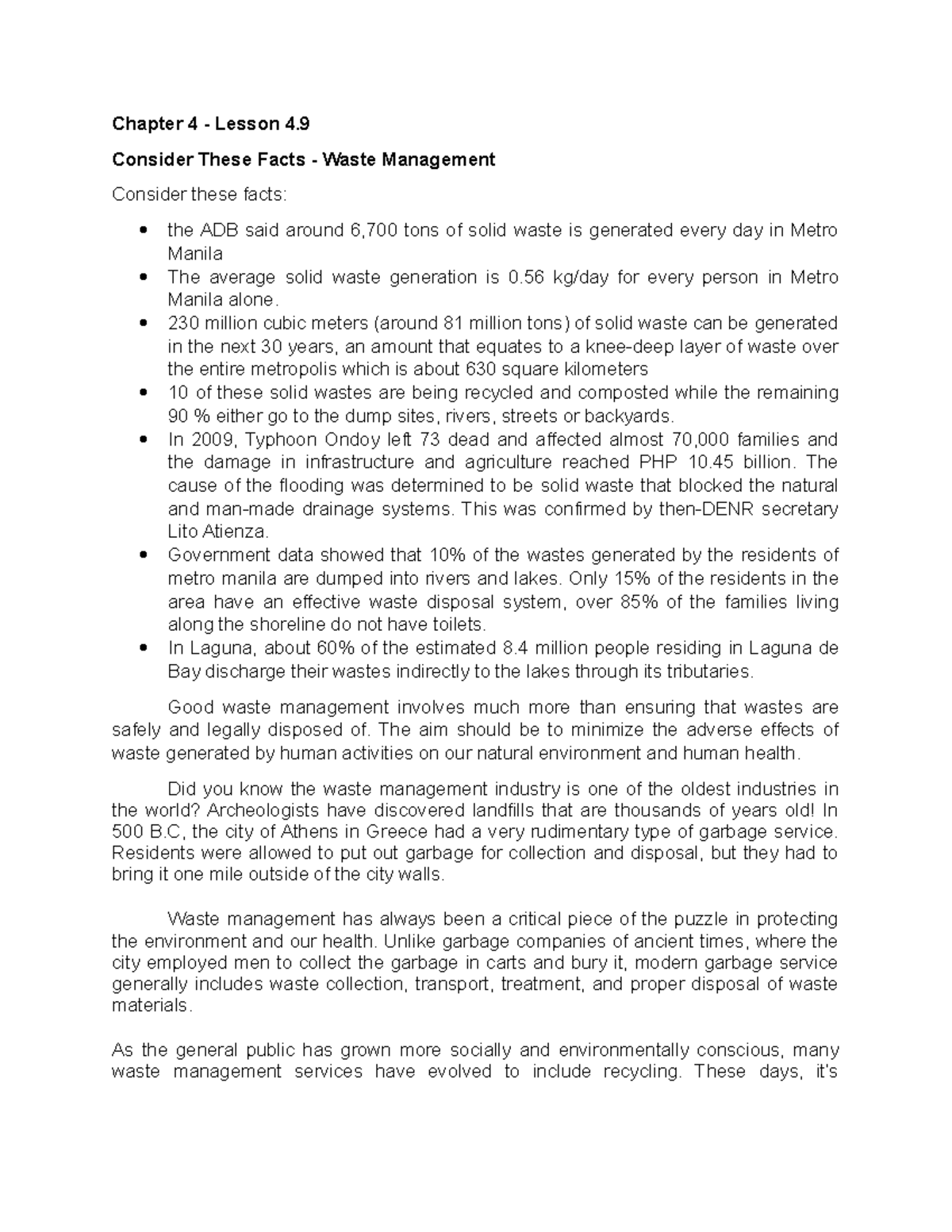 Consider These Facts - Waste Management - Chapter 4 - Lesson 4 ...