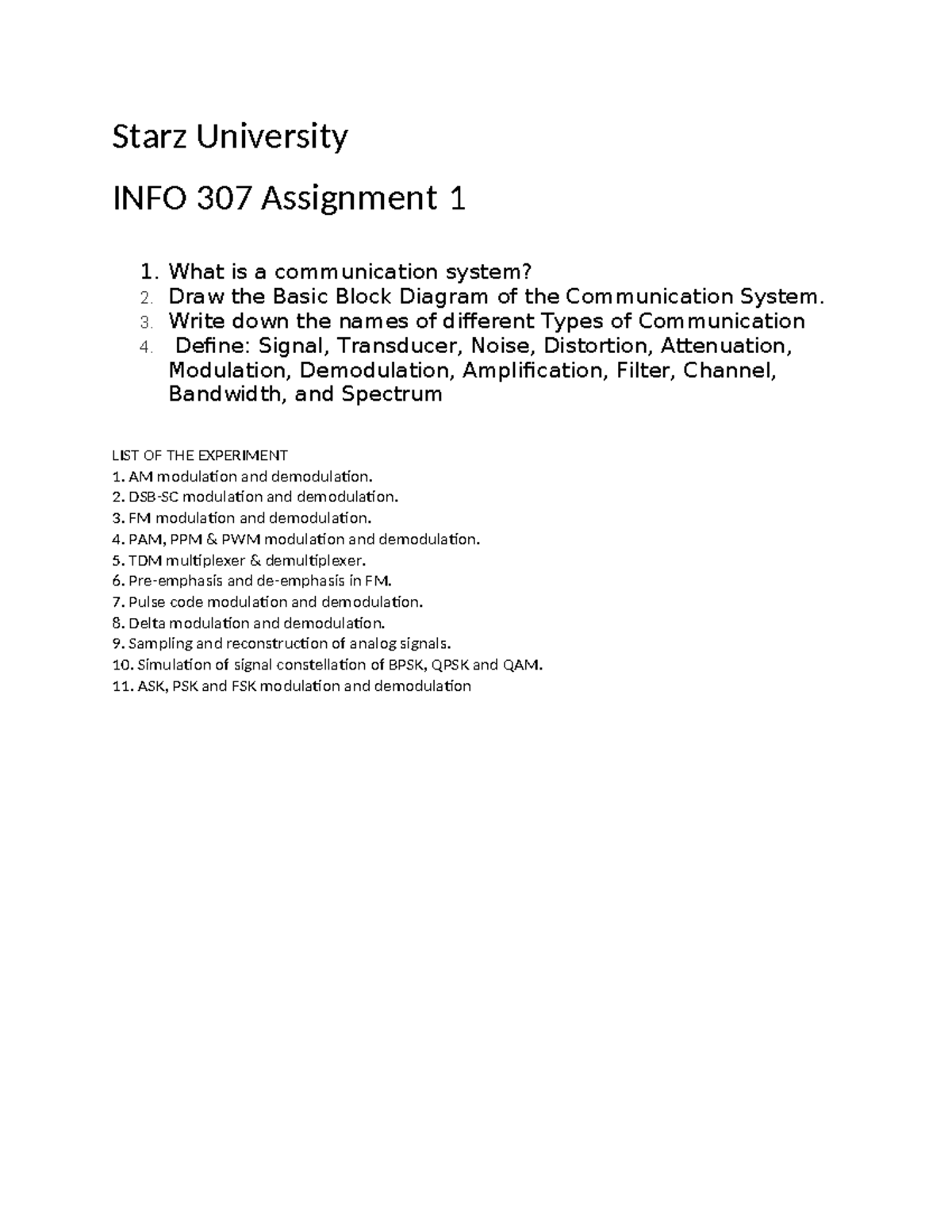 Assignment 1 - Answer the questions - Starz University INFO 307 ...