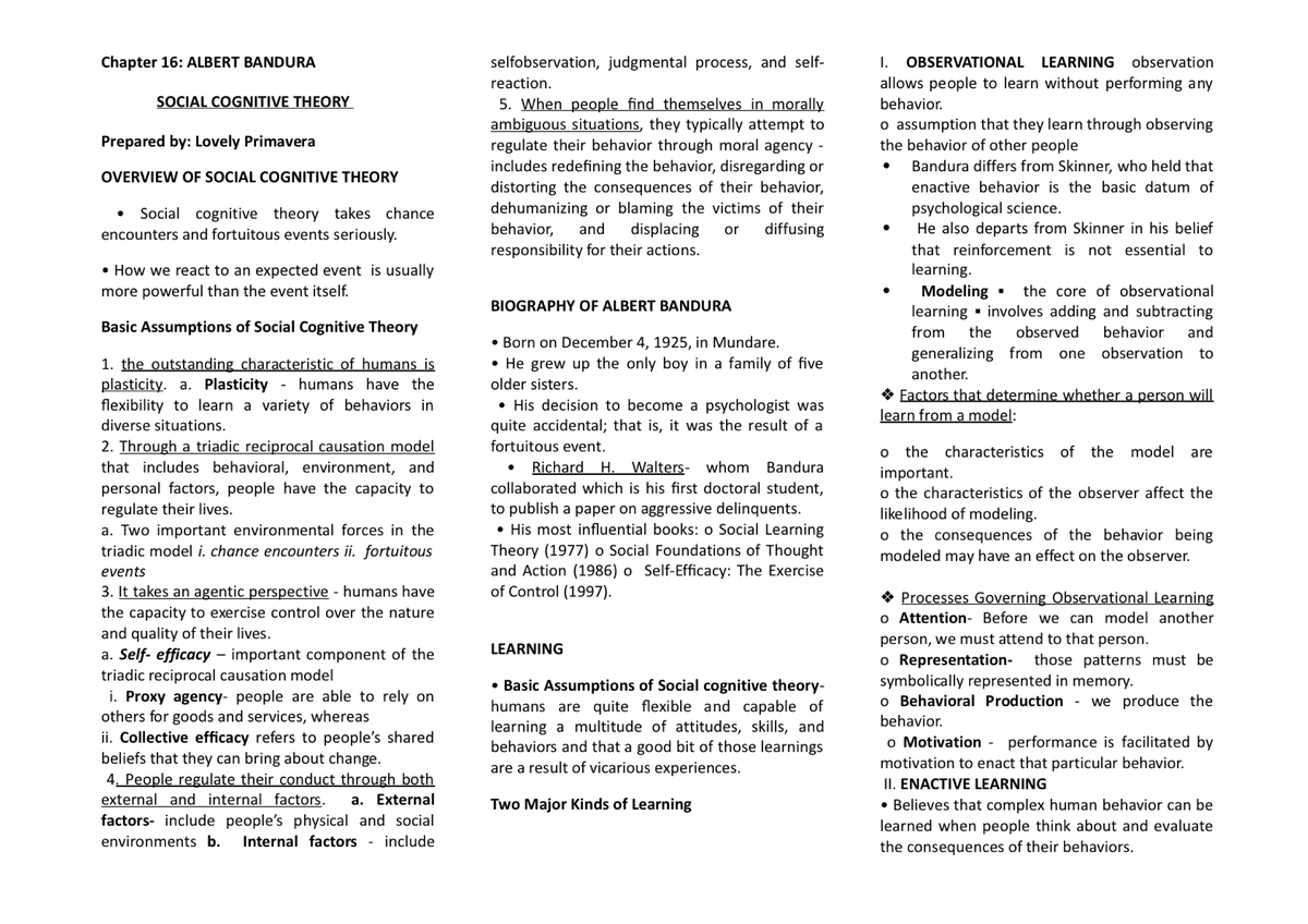 Albert Bandura TOP - BS in Psychology - Studocu
