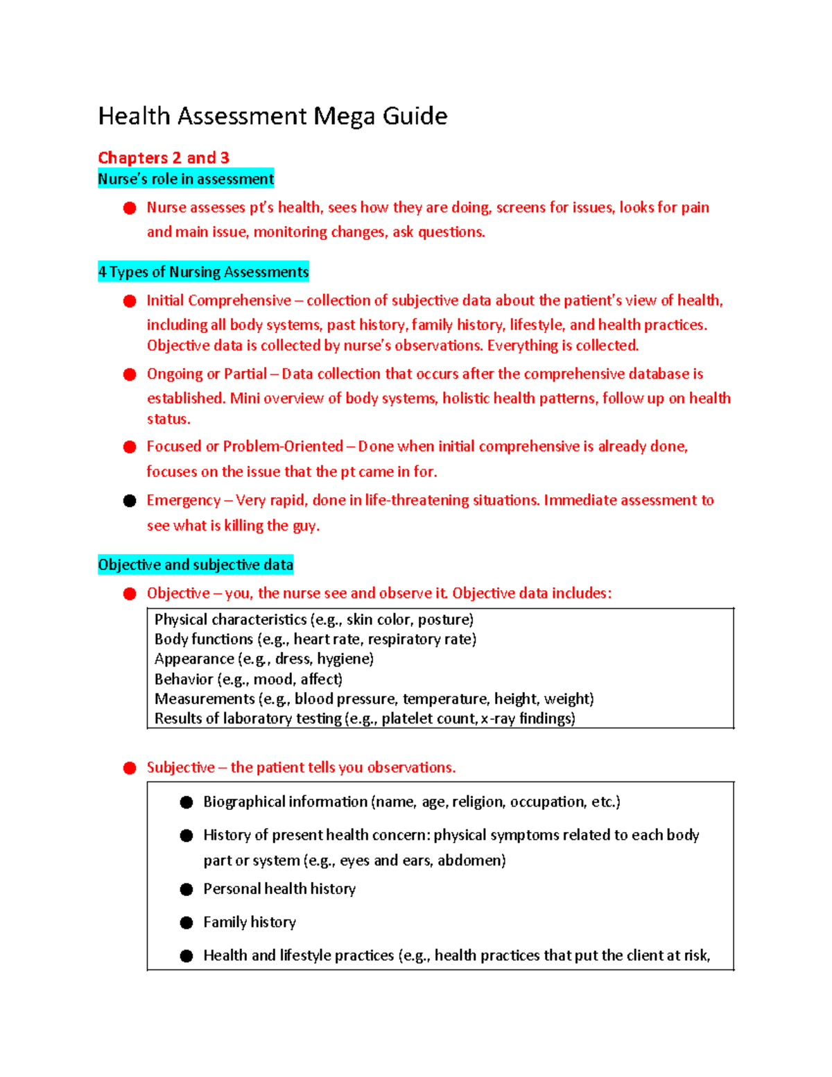 Health Assessment Mega Guide by Bianca - Health Assessment Mega Guide ...