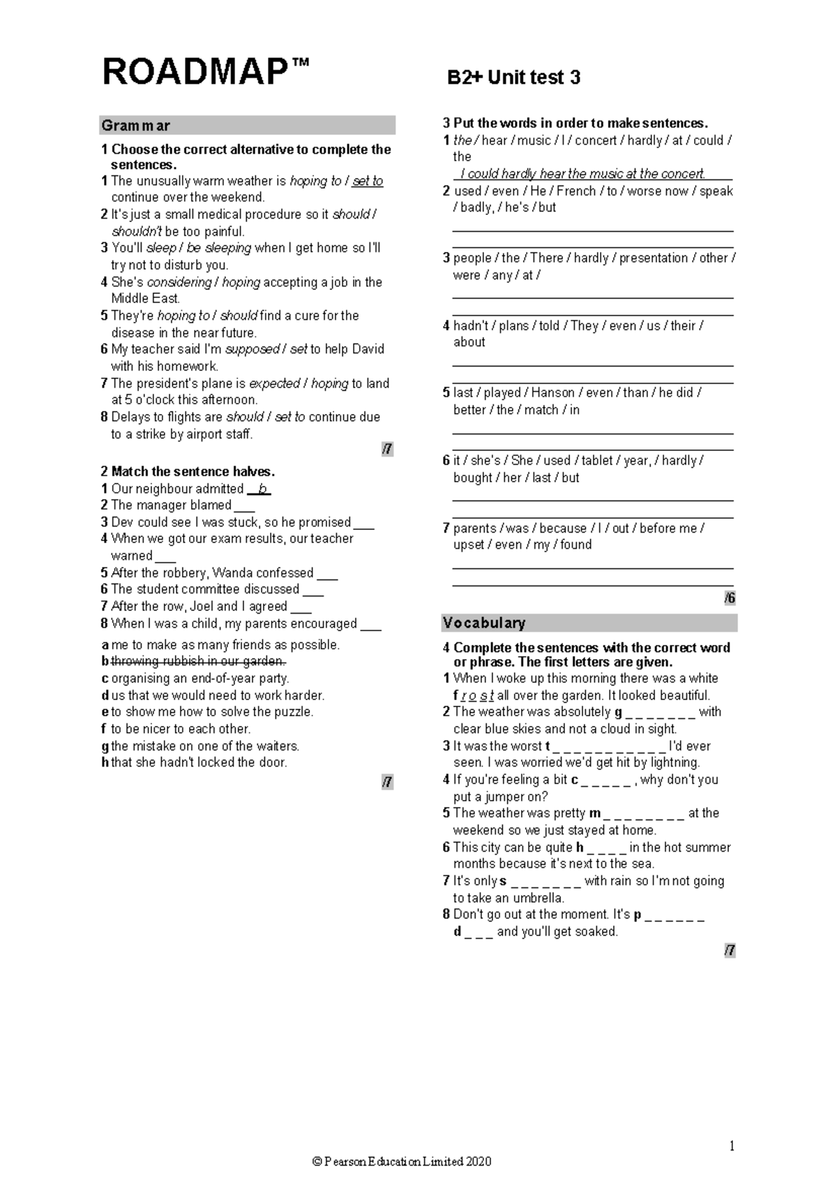 Unit test 3 (PDF) - Ready testing - ROADMAP ™ B2+ Unit test 3 1 ...