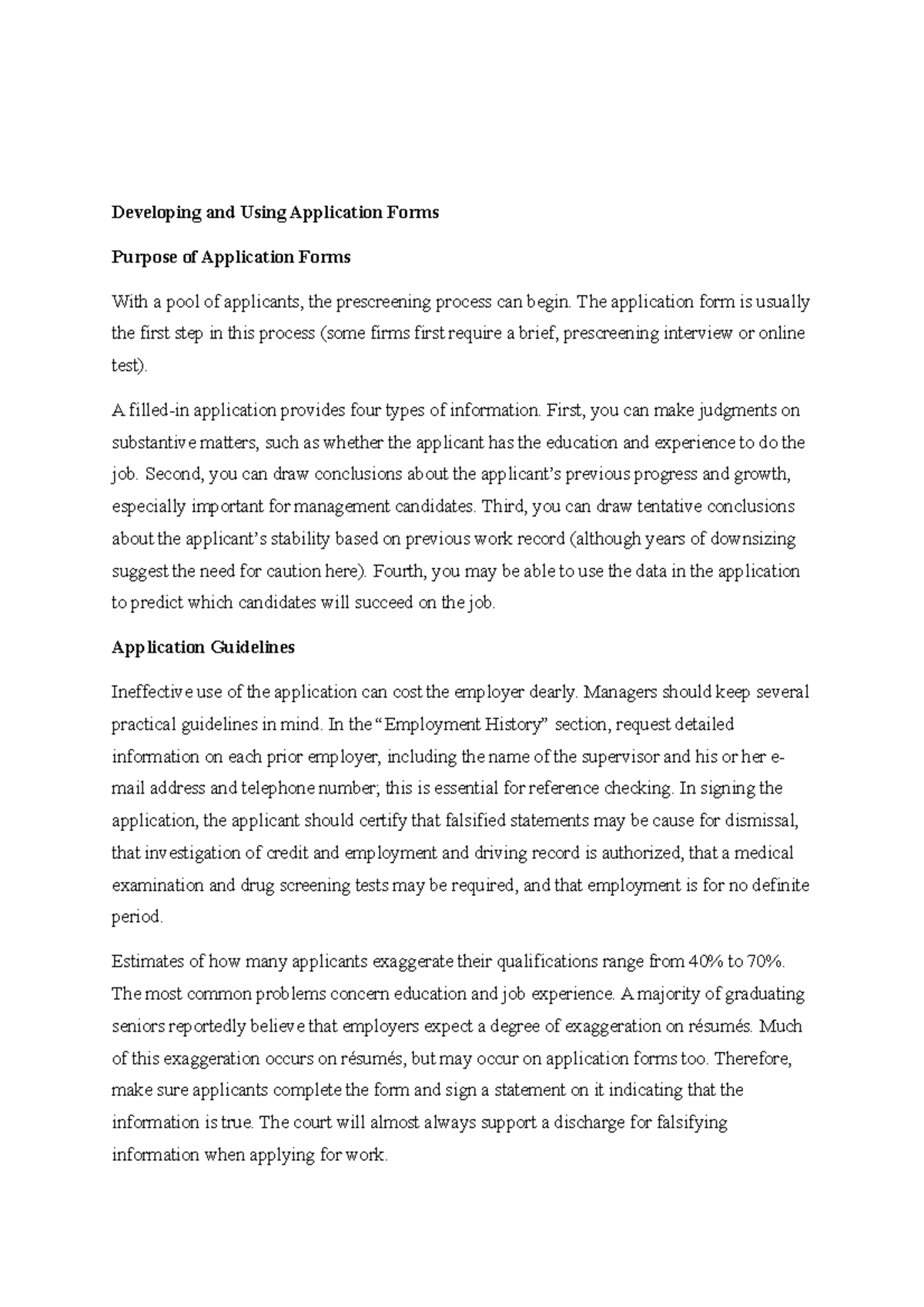 Developing and Using Application Forms - The application form is usually the first step in this ...