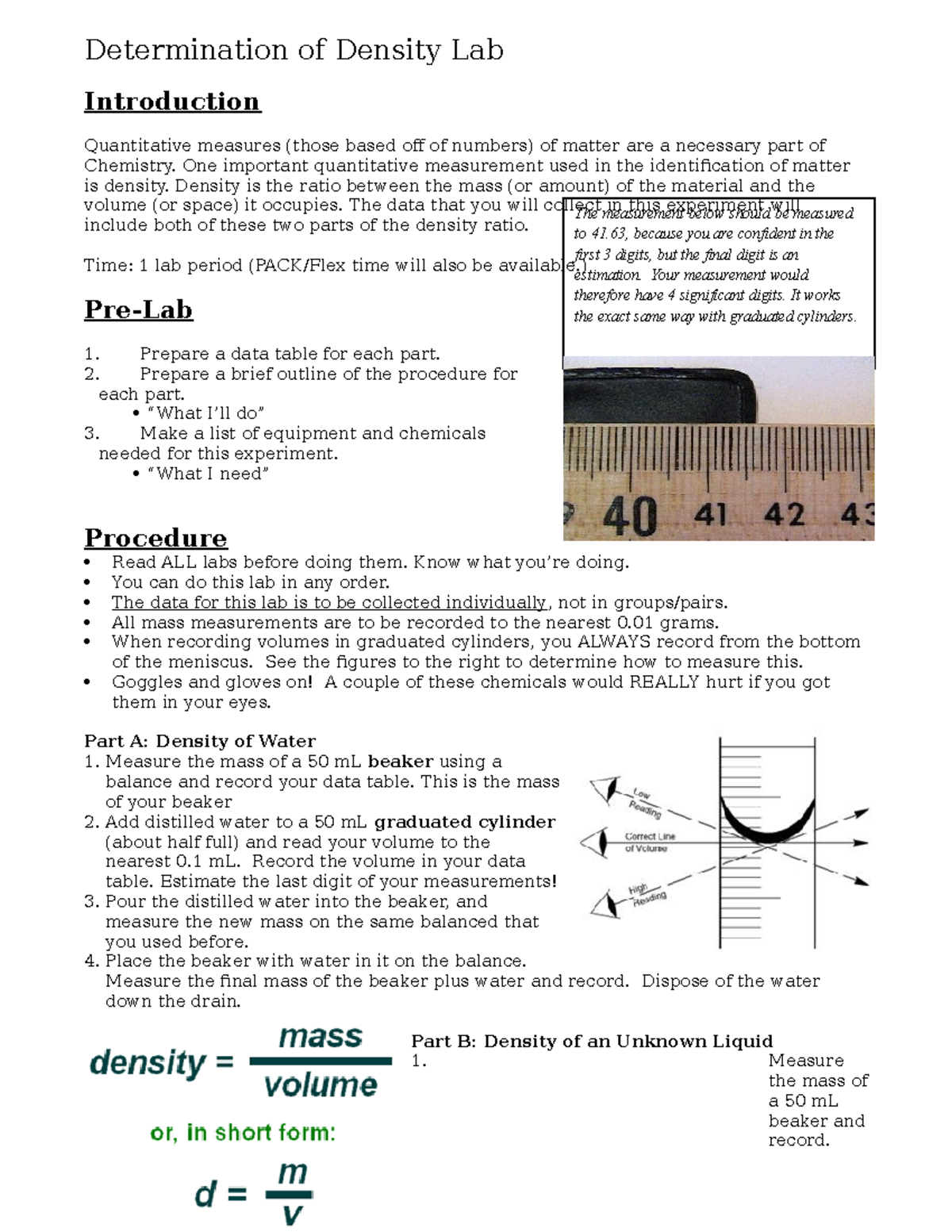 Lab - Determination of Density - 2016 - The measurement below should be ...