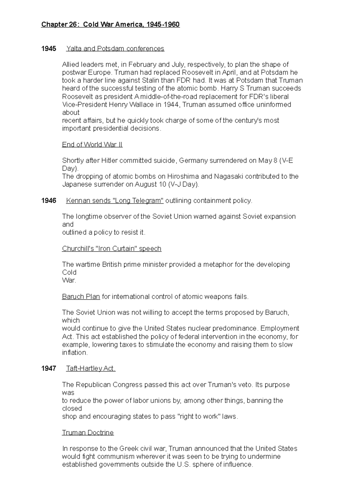 Chapter 26 Cold War America - Chapter 26: Cold War America, 1945- 1945 ...