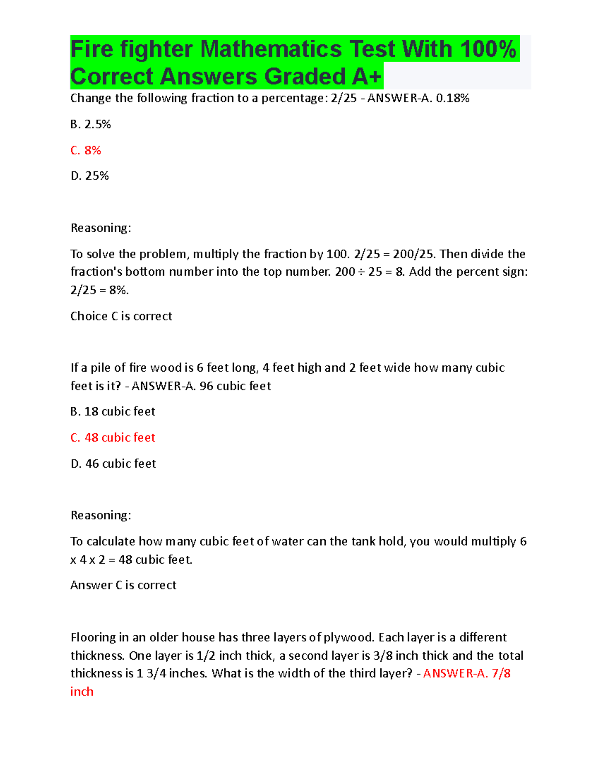 FIRE FIGHTER EXAM 2023-2023 WITH CORRECT AND WELL DETAILED ANSWERS ...