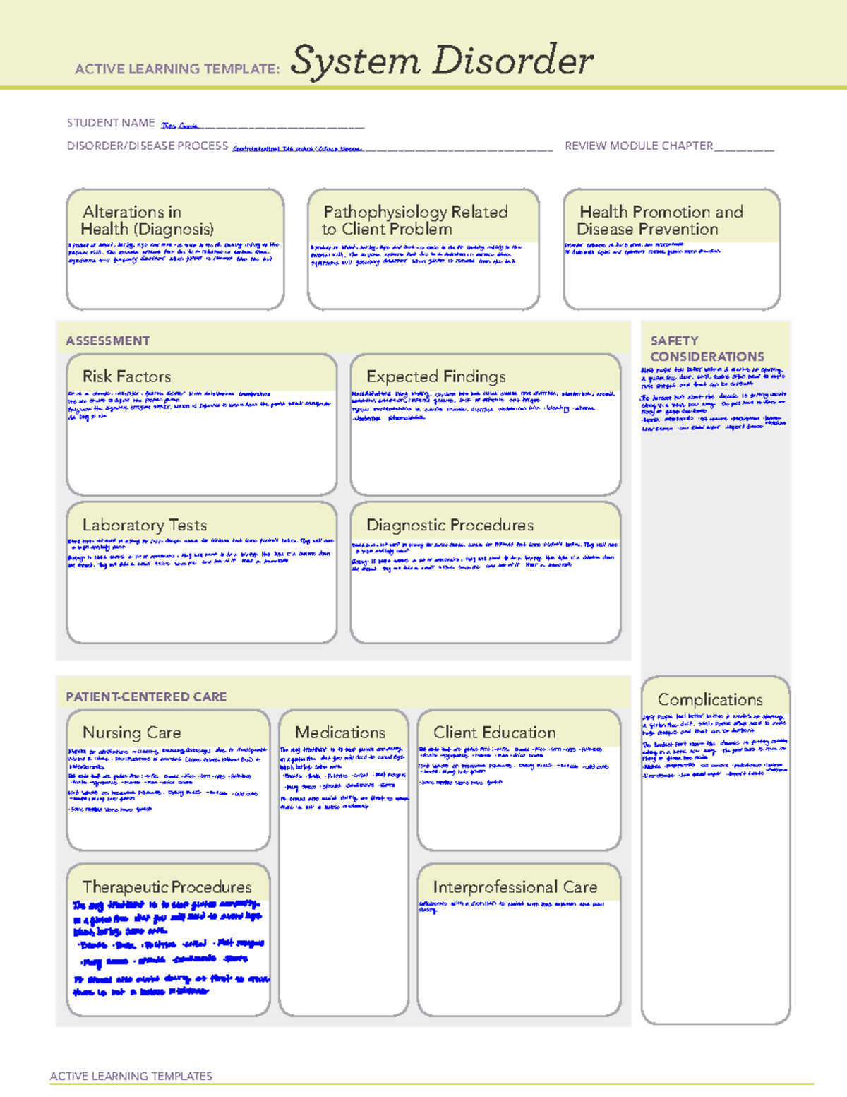ALT 4 - Notes - ACTIVE LEARNING TEMPLATES System Disorder STUDENT NAME ...