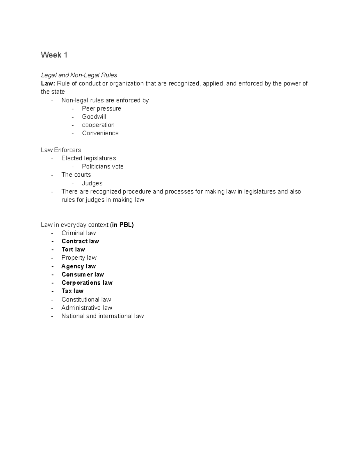 Principles of Business Law - Week 1 Legal and Non-Legal Rules Law: Rule ...