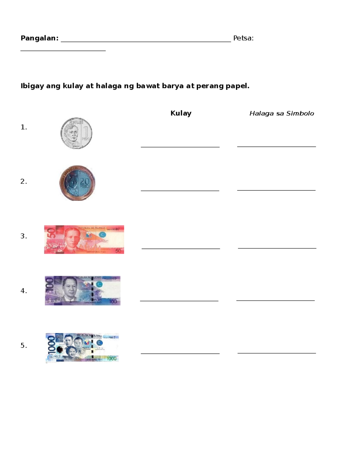 Math Money worksheet - Bachelor of Elementary Education - Pangalan ...