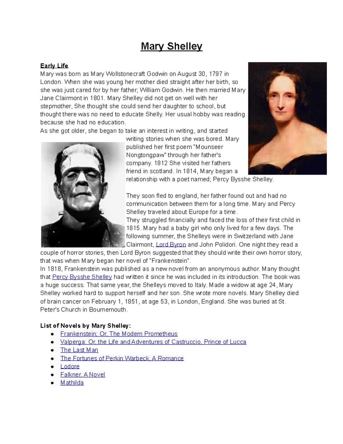 Mary Shelley - Summary Classical Literature - Mary Shelley Early Life ...