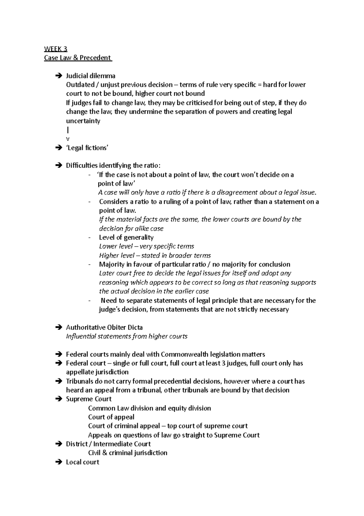 Topic three notes - Case law and precedent - WEEK 3 Case Law ...