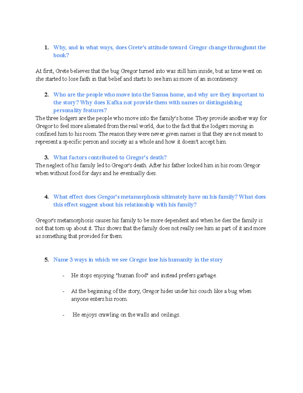 The Metamorphosis Study Guide - Why, and in what ways, does Grete's ...