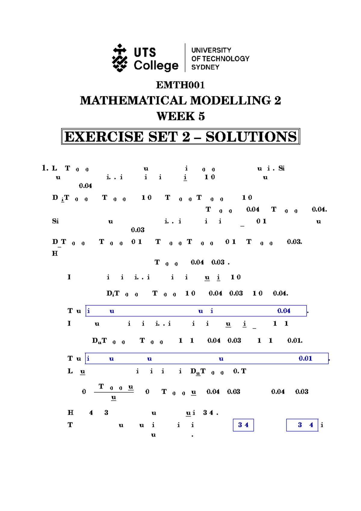 Week 5 - Practical Exercise Set 2SOL - EMTH MATHEMATICAL MODELLING 2 WEEK 5 EXERCISE SET 2 ...