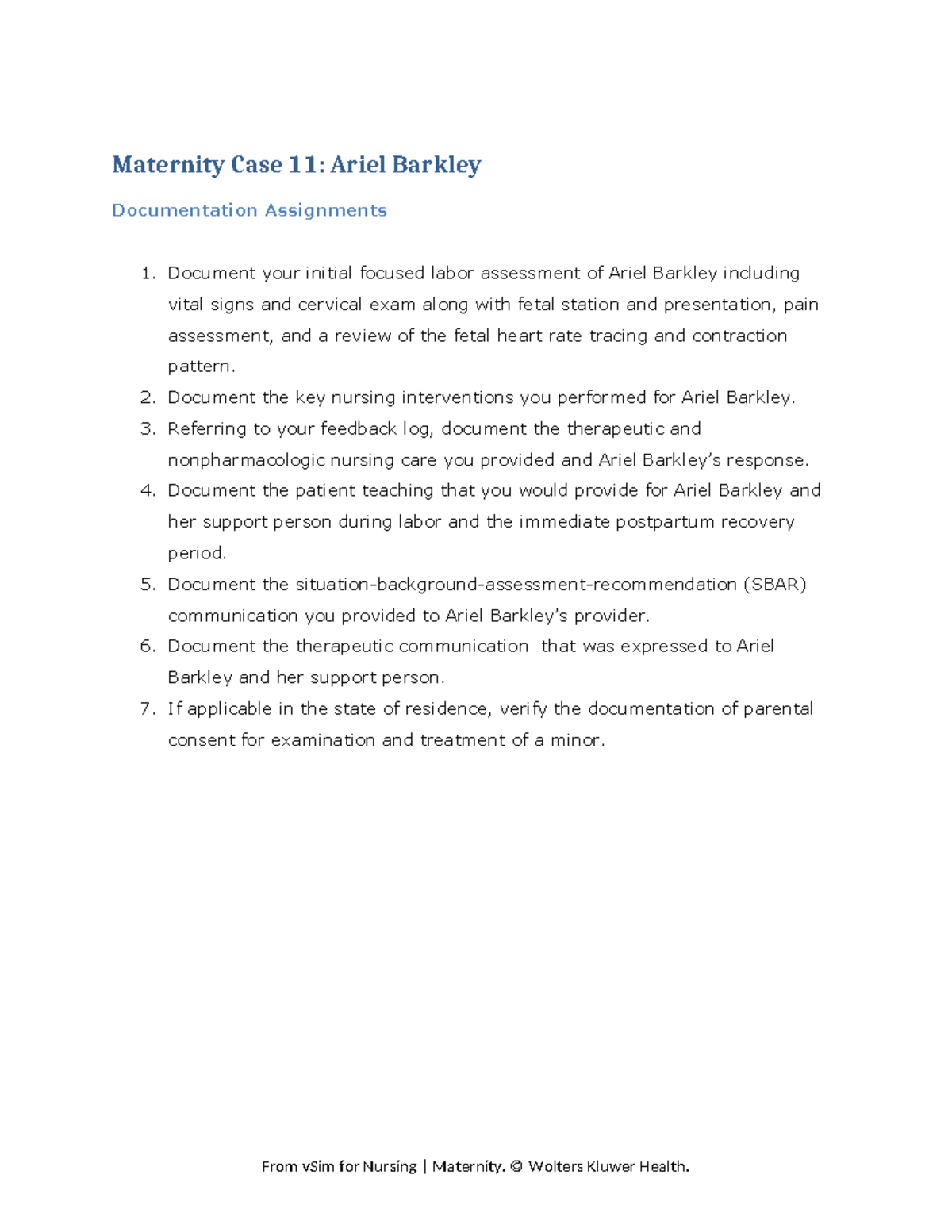 V Sim2 - Maternity - Maternity Case 11: Ariel Barkley Documentation ...