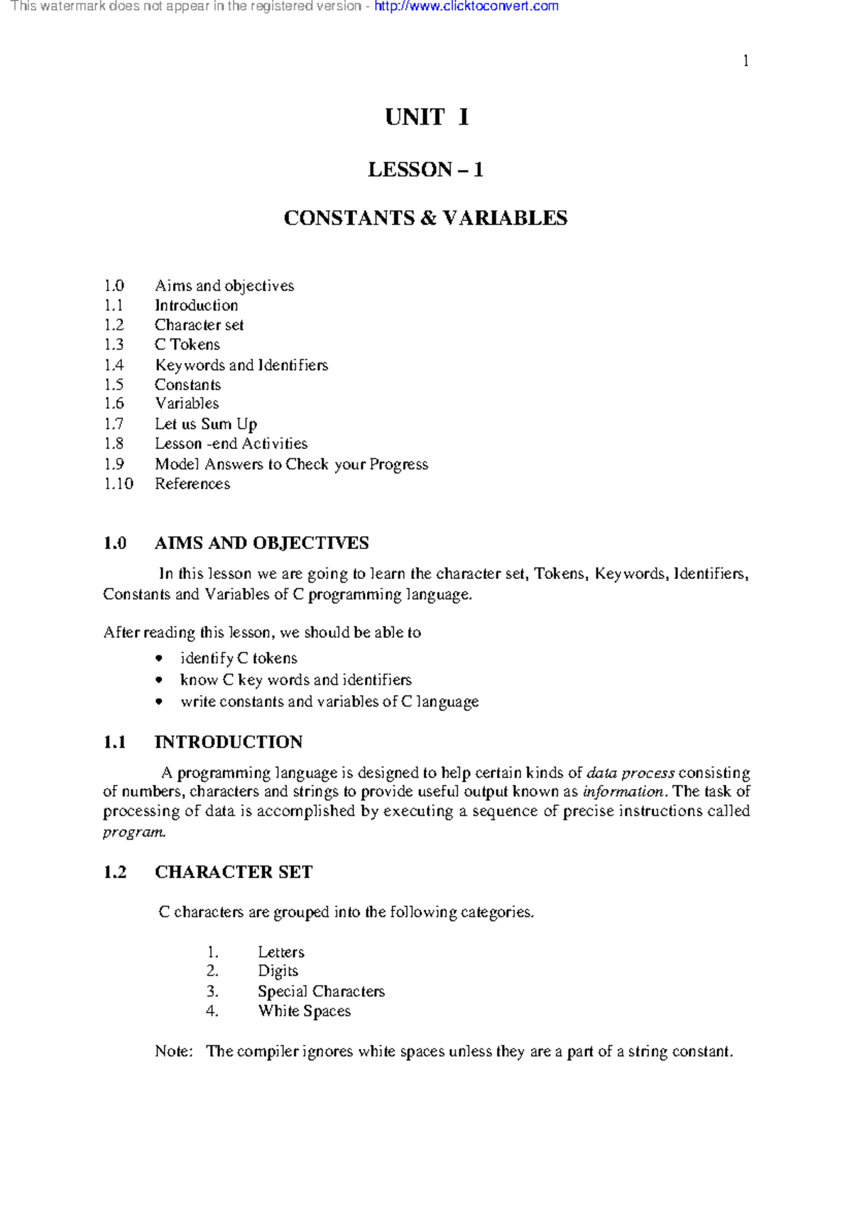 Unit I Lesson 1 Constants And Variables 1 Unit I Lesson 1 Constants 7228