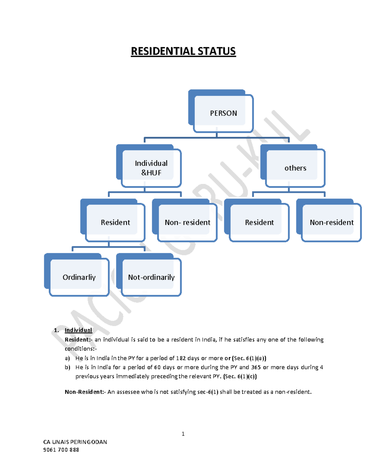 Residential status - Lecture notes 1 - 1 CA UNAIS PERINGODAN ...