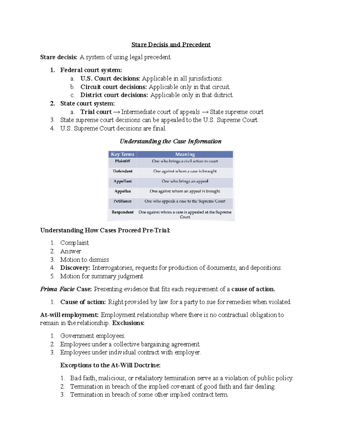Unit 2 - Professor Natalie Pedersen - Stare Decisis and Precedent Stare ...