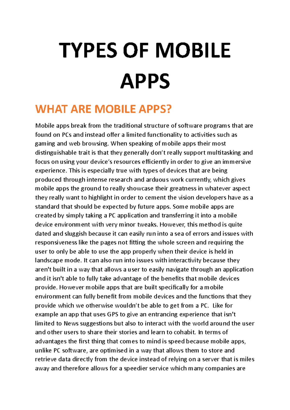 Assignment 1 UNIT 7 KB - TYPES OF MOBILE APPS WHAT ARE MOBILE APPS ...