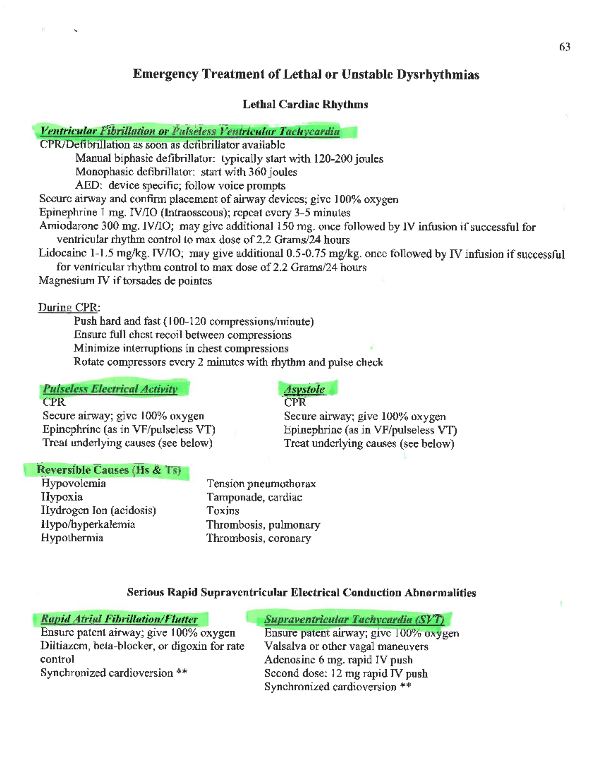 Dysrhythmia.Emergency Treatment of Lethal or Unstable Dysrhythmias ...