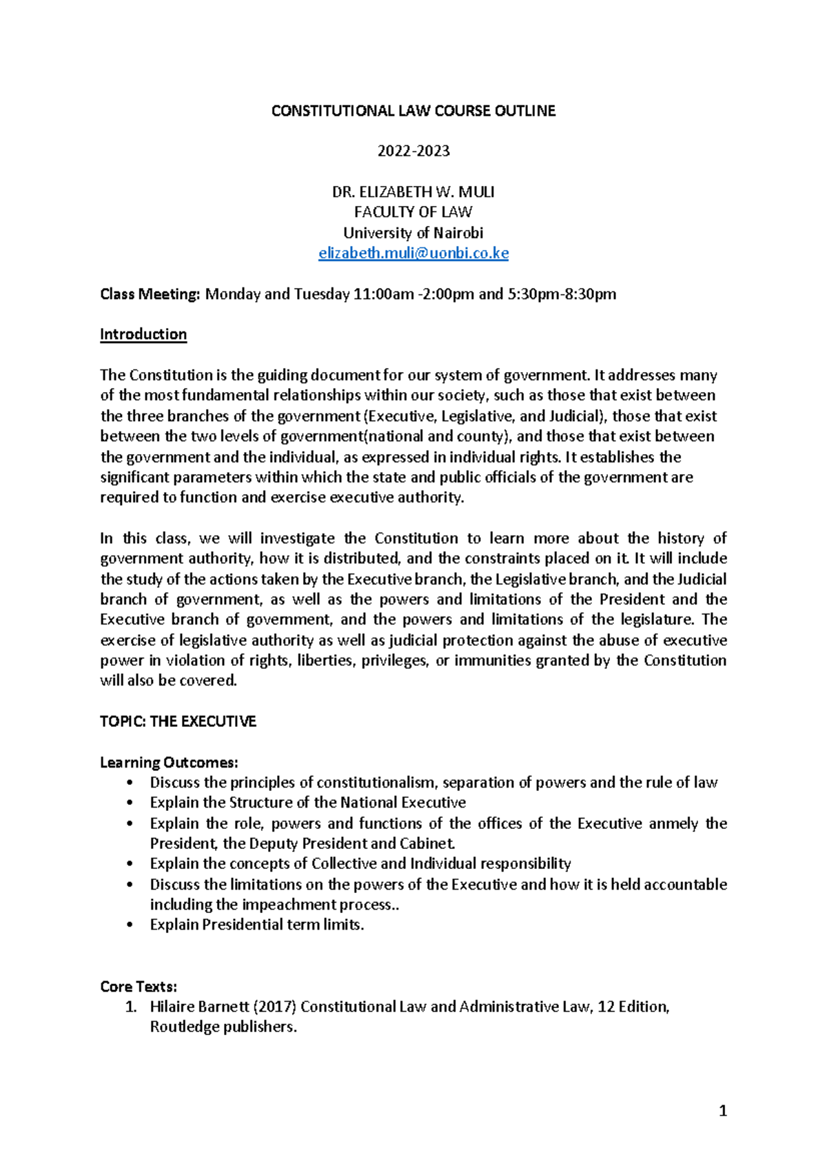 Constitutional LAW Course Outline- Chapter 9 THE Executive - 1 ...